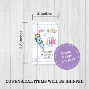 You Are Ink-credible Printable Tag - Teacher's Gift Tag - Appreciation ...