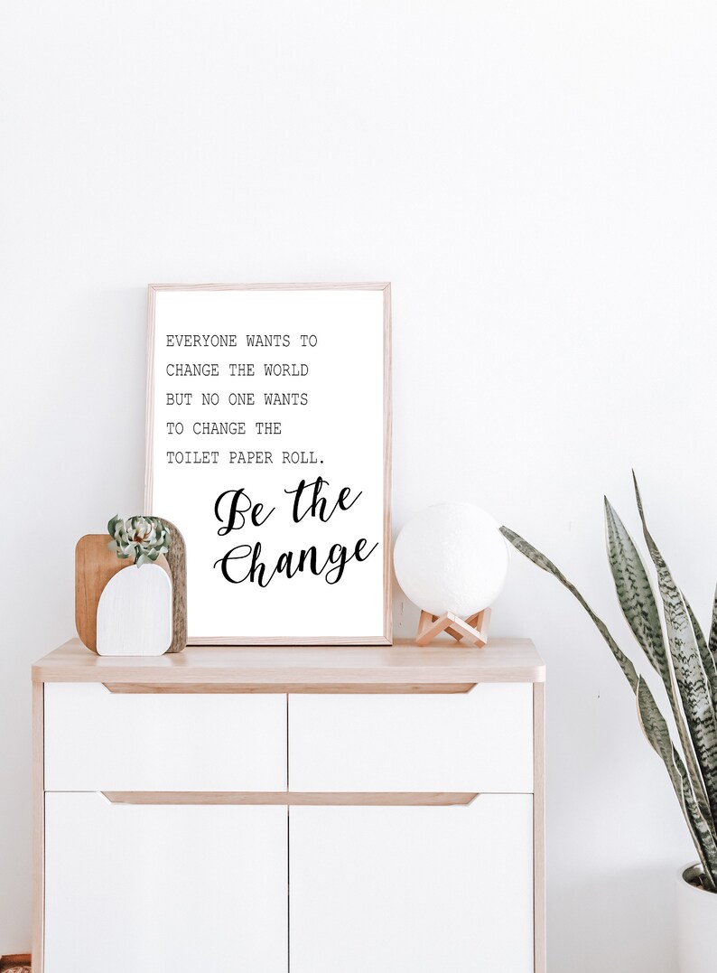 Be the Change Wall Decor Typography Poster Black & White - Etsy
