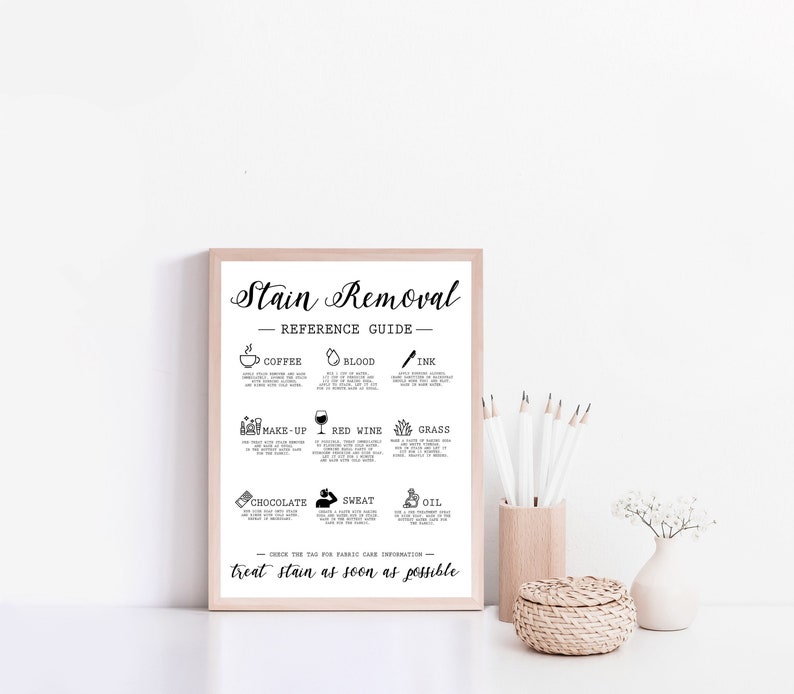 Stain Removal Cheat Sheet, Printable Stain Guide, Laundry Instructions ...