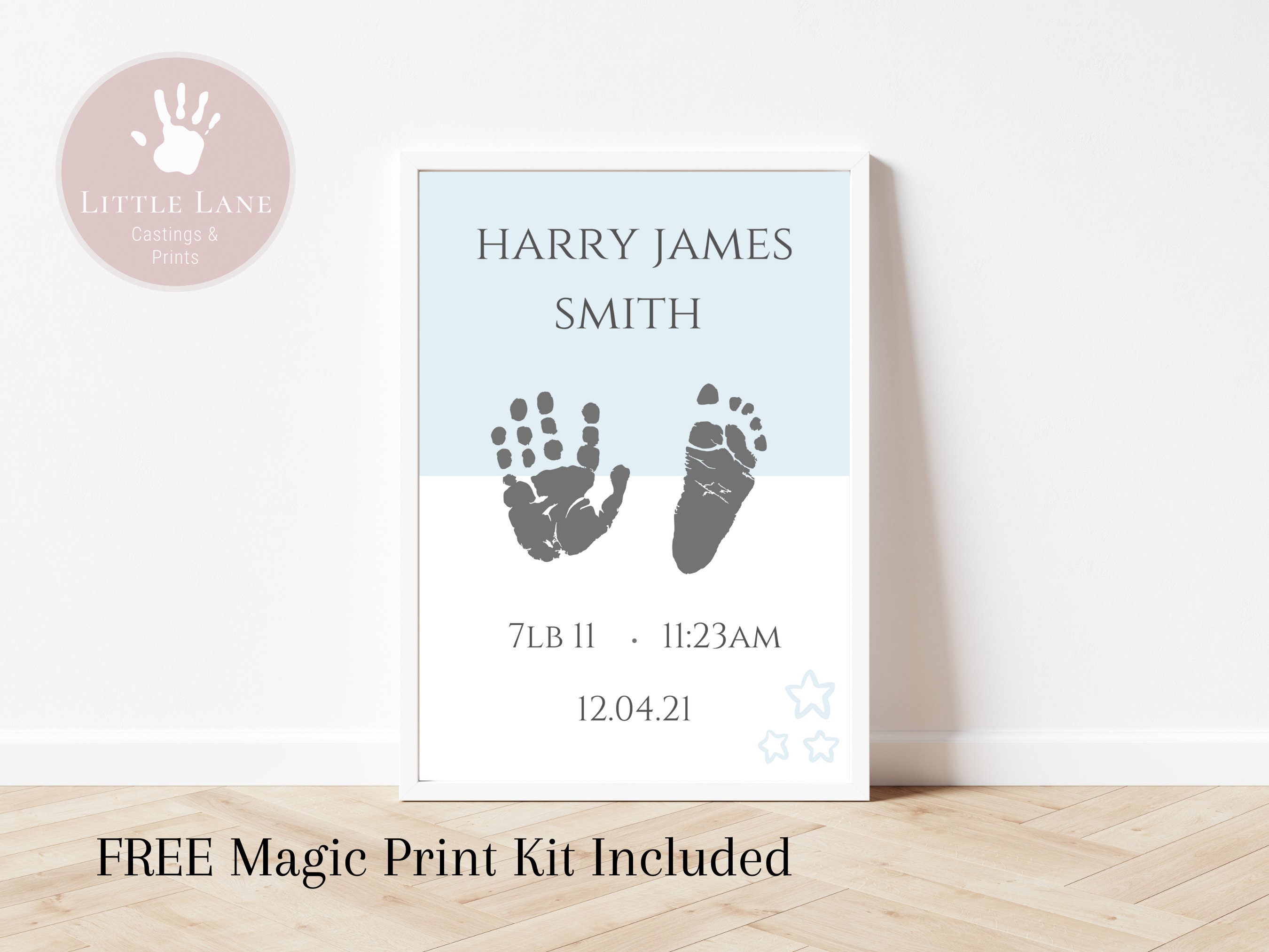 Baby Footprint Digital Nursery Wall Art BLUE Birth Stat Design - Etsy