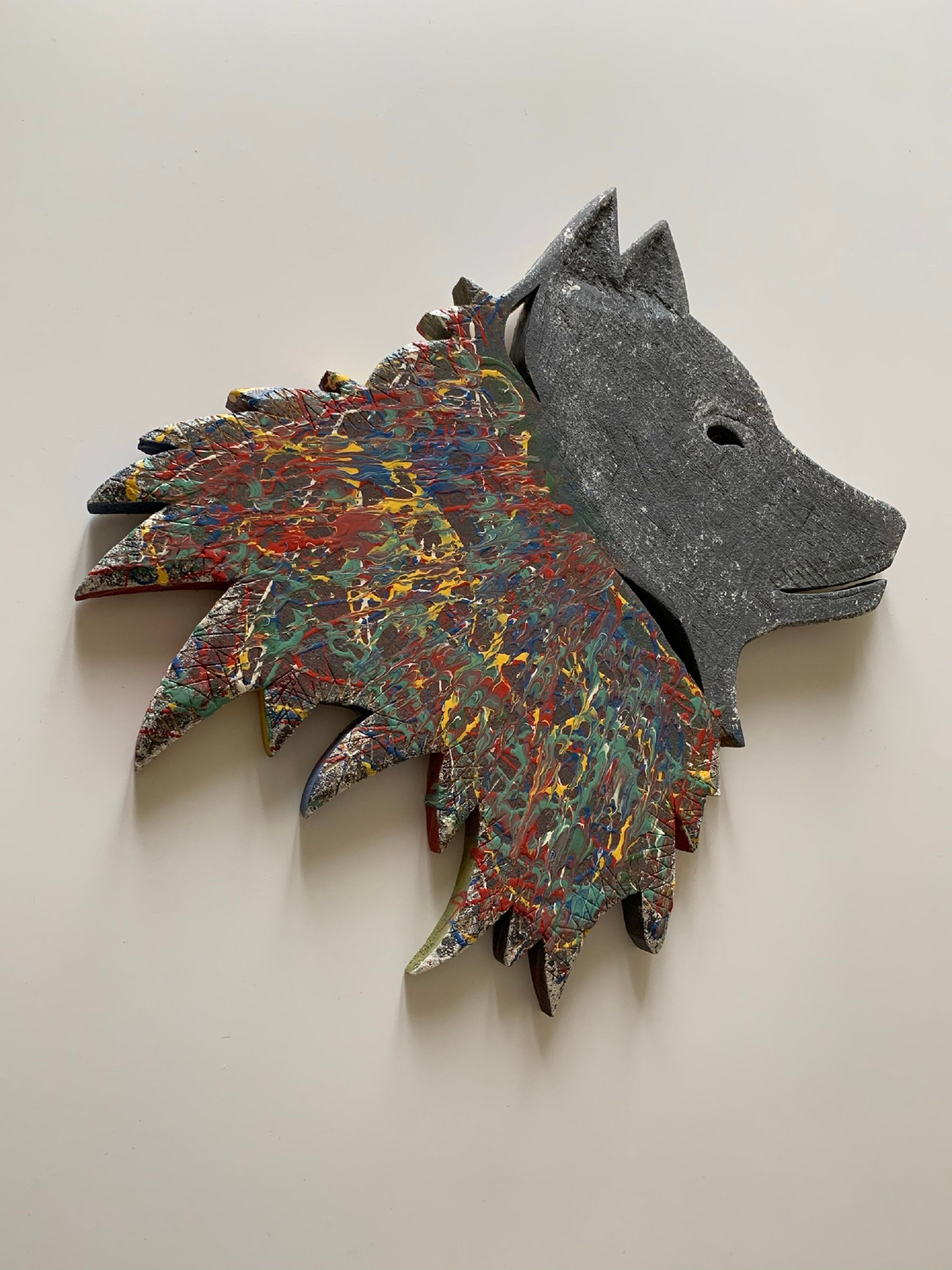 Painted Wooden Wolf Head - Etsy