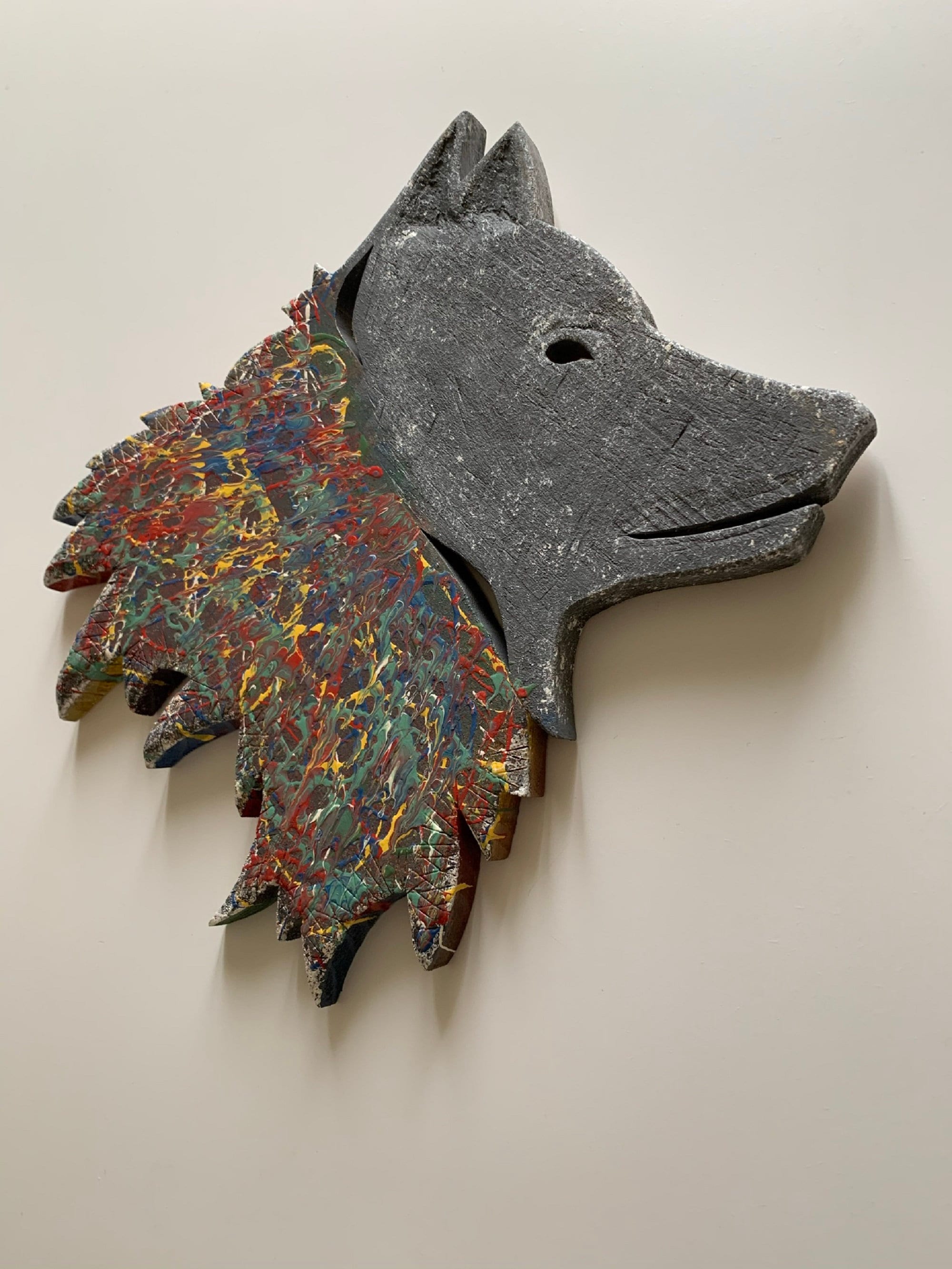 Painted Wooden Wolf Head - Etsy