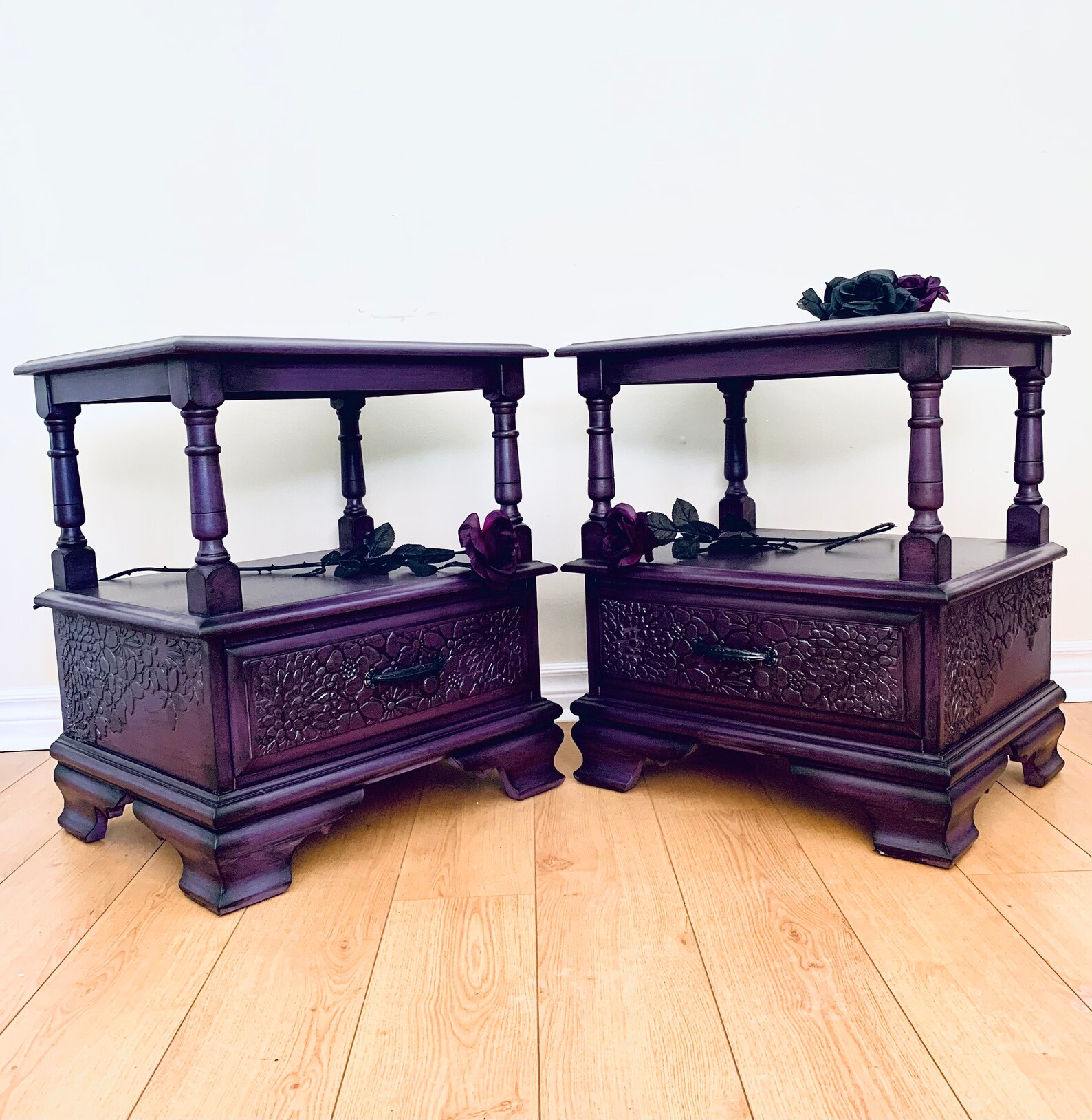 SOLD Custom Painted Purple End Tables | Etsy