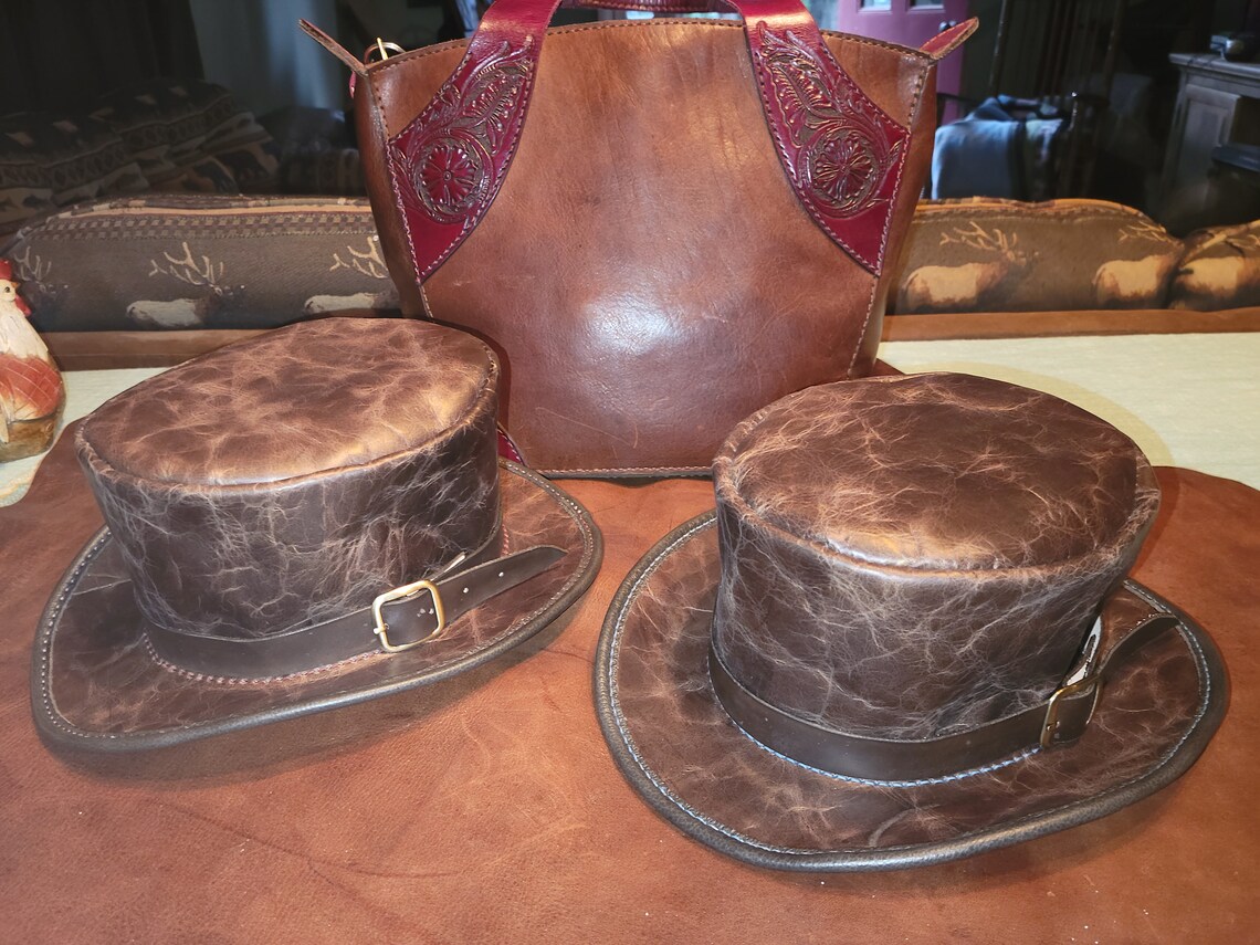 Handmade Distressed Leather Top Hat Western Steampunk | Etsy