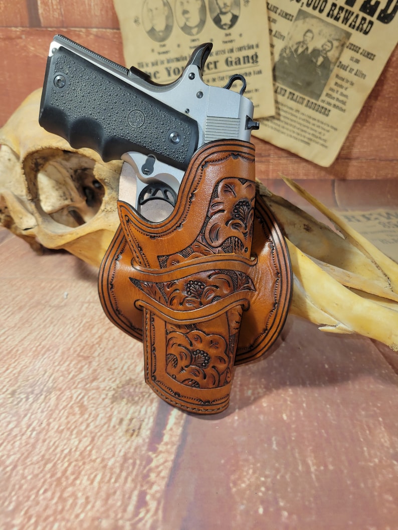 Handmade Leather Holster, 1911 , Western, Mexican Loop, Floral Tooling ...