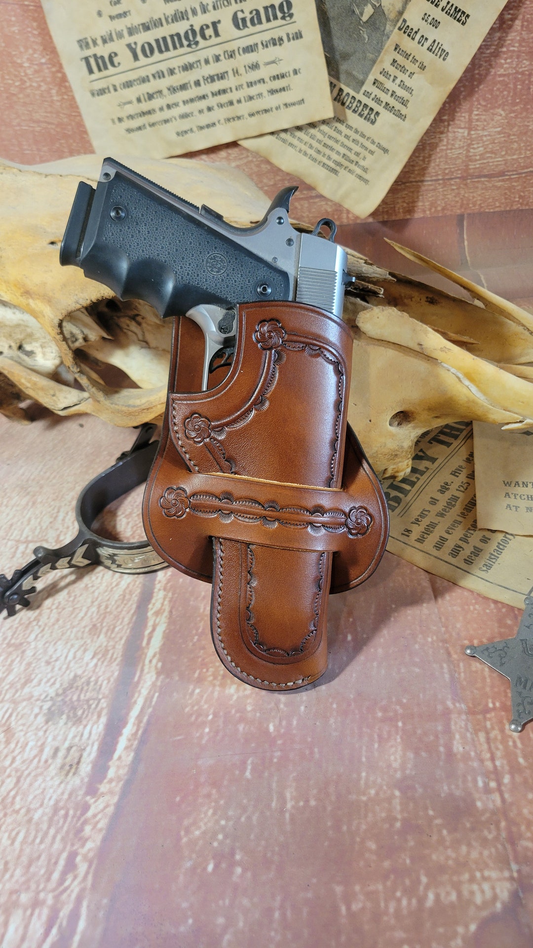 Handmade, Hand Tooled, Wester, Leather Holster for 1911, Yuma, 3:10 to ...