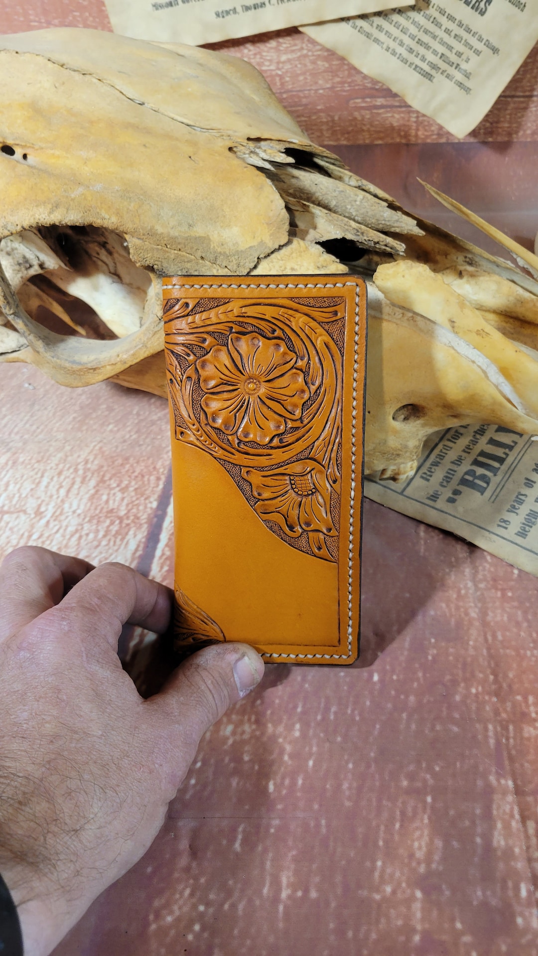 Handmade, Hand Tooled Floral Corners Western Roper Wallet, Cowboy ...