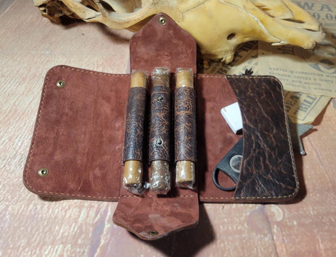 Handmade Leather Cigar Carry Case, Holds 3 Cigars. - Etsy