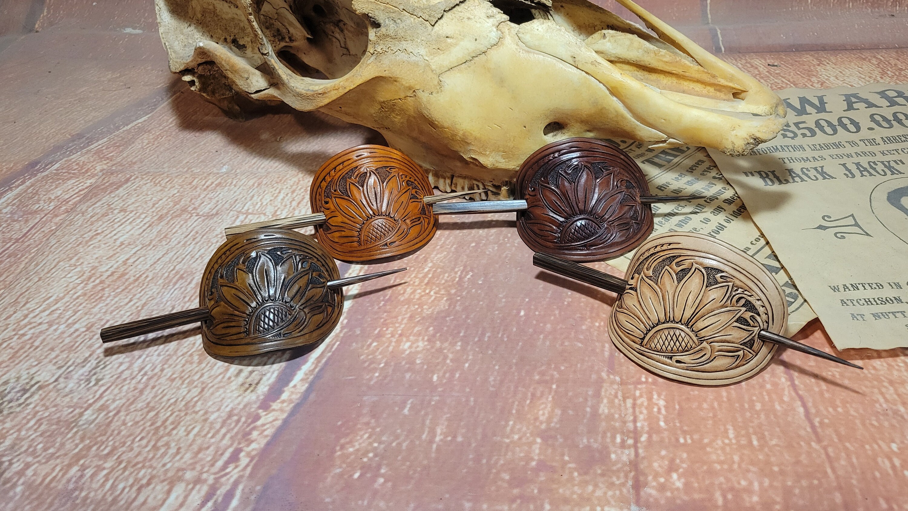 Handmade, Leather Western Sunflower, Barrett/stick Barrette, Hair Pin ...