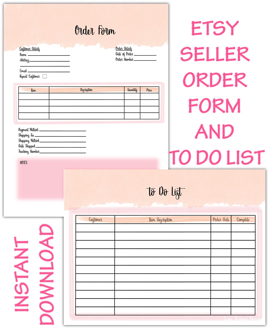Printable Order Form and to Do List for Etsy Sellers - INSTANT DOWNLOAD ...