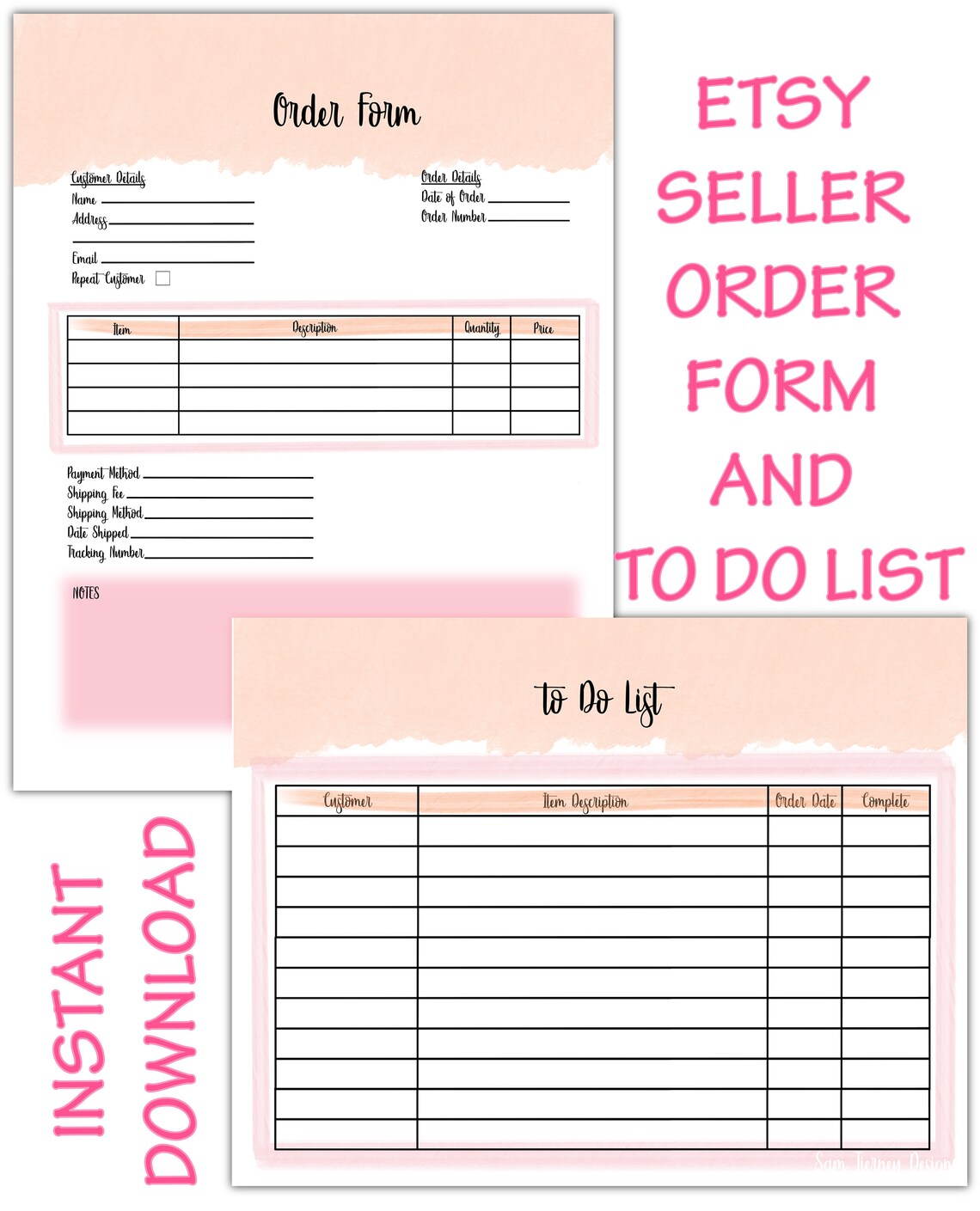 Printable Order Form and to Do List for Etsy Sellers - INSTANT DOWNLOAD ...