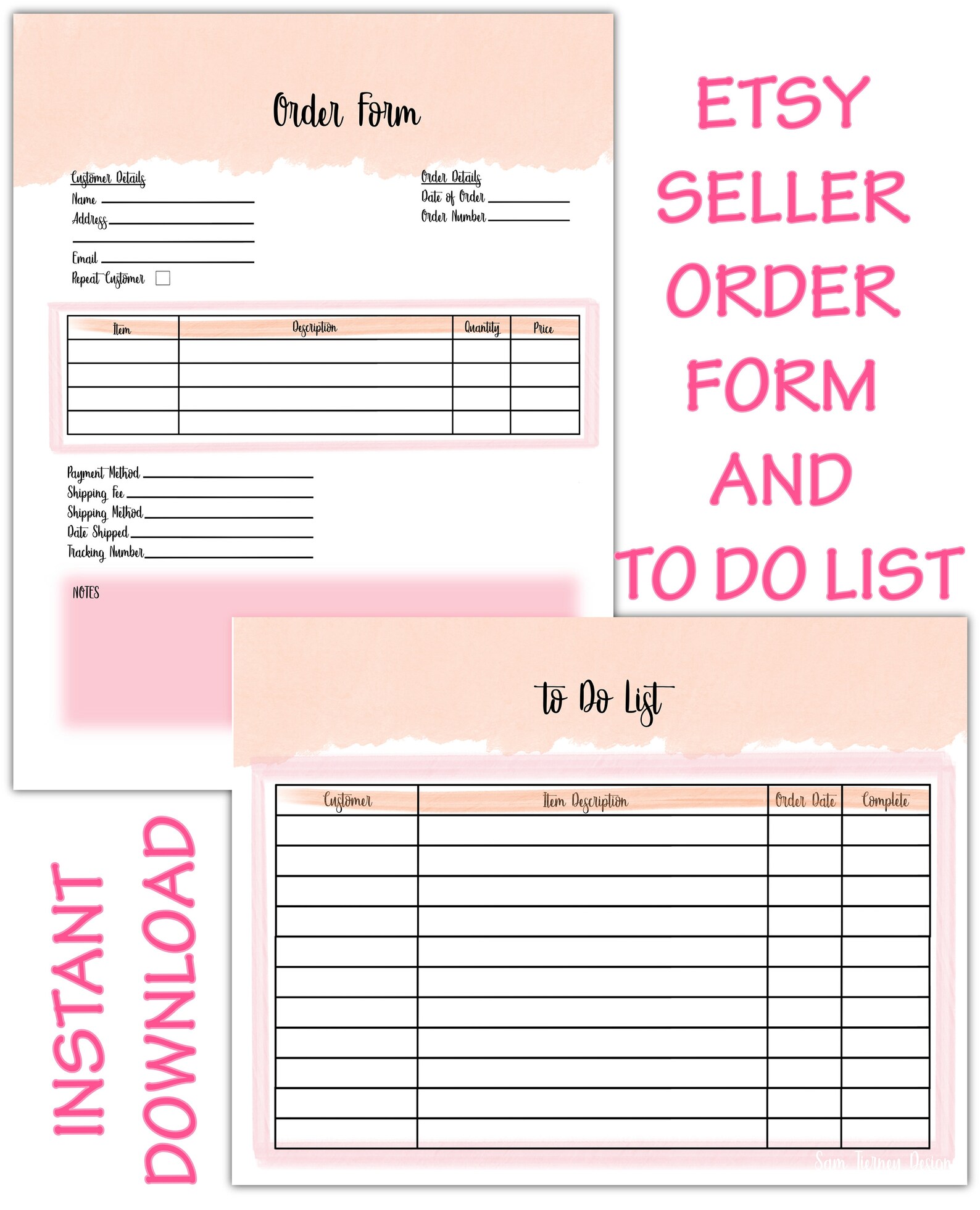 Printable Order Form and to Do List for Etsy Sellers - INSTANT DOWNLOAD ...
