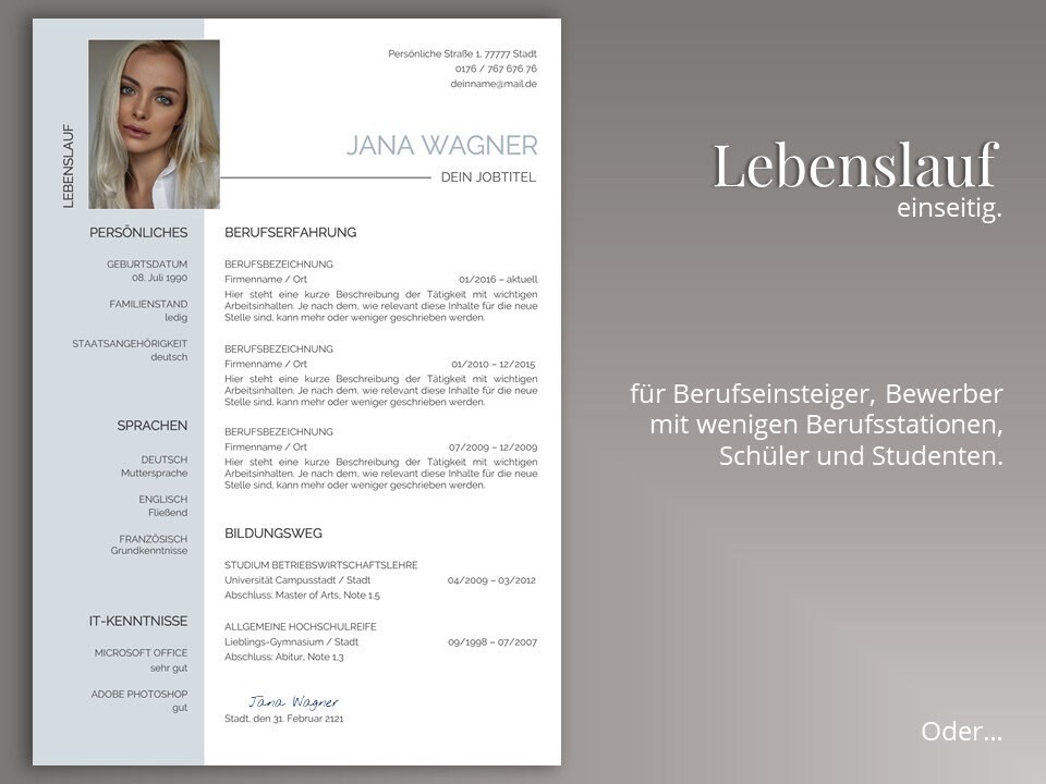 Professional Application Template German CV Template Word & - Etsy