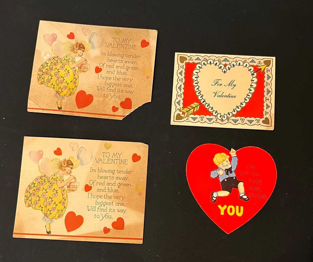 Vintage Valentines Day Cards. Set of Four. - Etsy