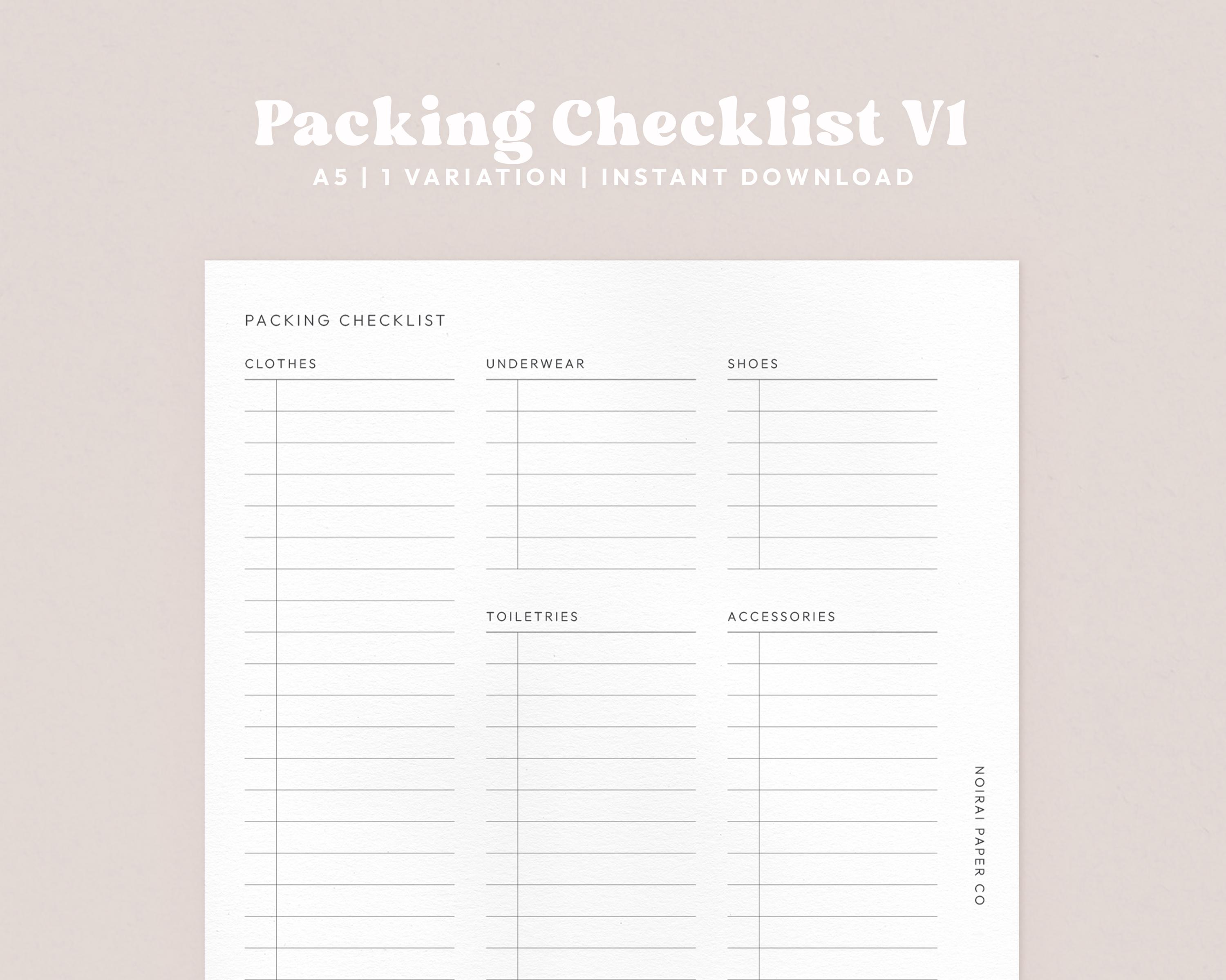 Packing Checklist V1 A5 Printable and Digital PDF Files 1 Minimalist ...