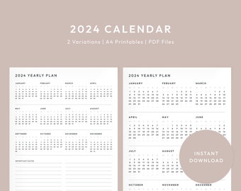 2024 Monthly Planner Printable Template V1 A4 & A5 PDF Files Minimalist ...