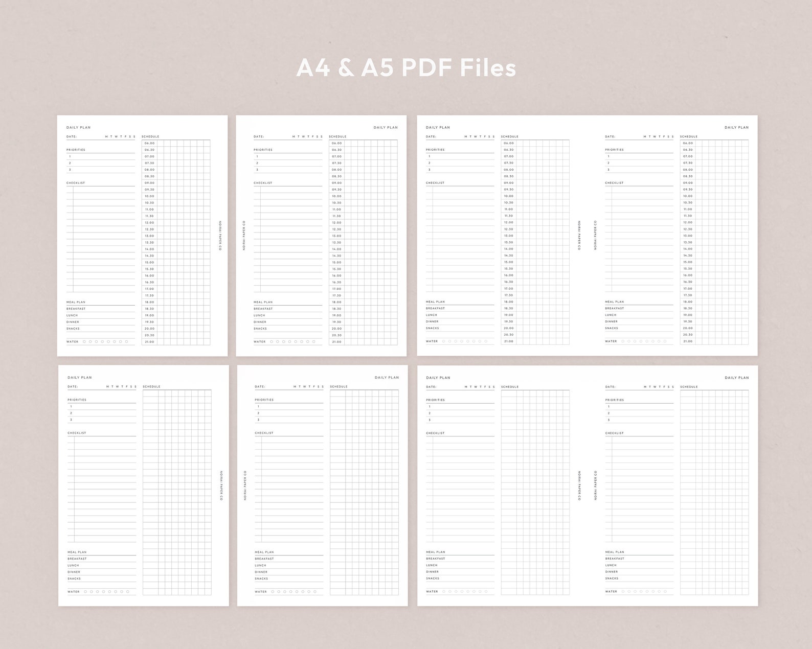 Daily Planner Schedule Grid Printable and Digital A4 & A5 PDF Files 4 ...