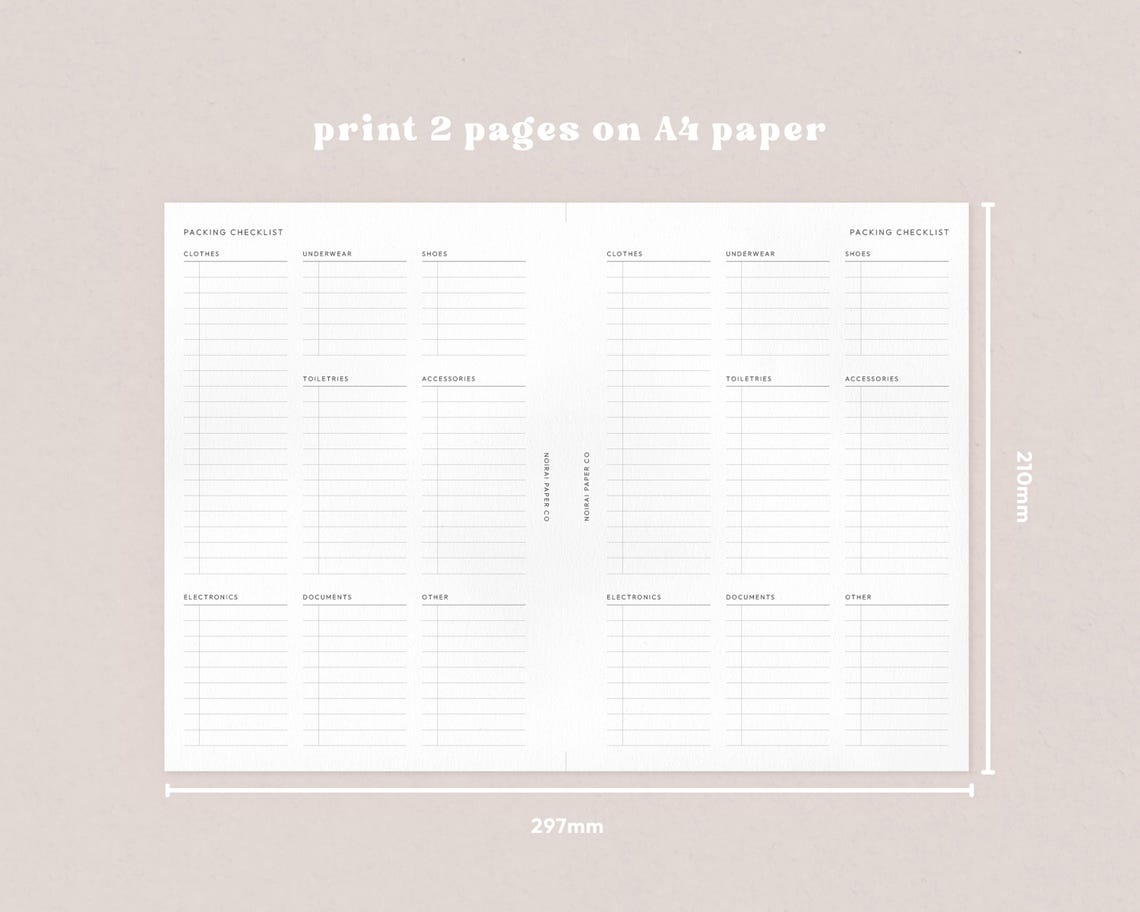 Packing Checklist V1 A5 Printable and Digital PDF Files 1 Minimalist ...
