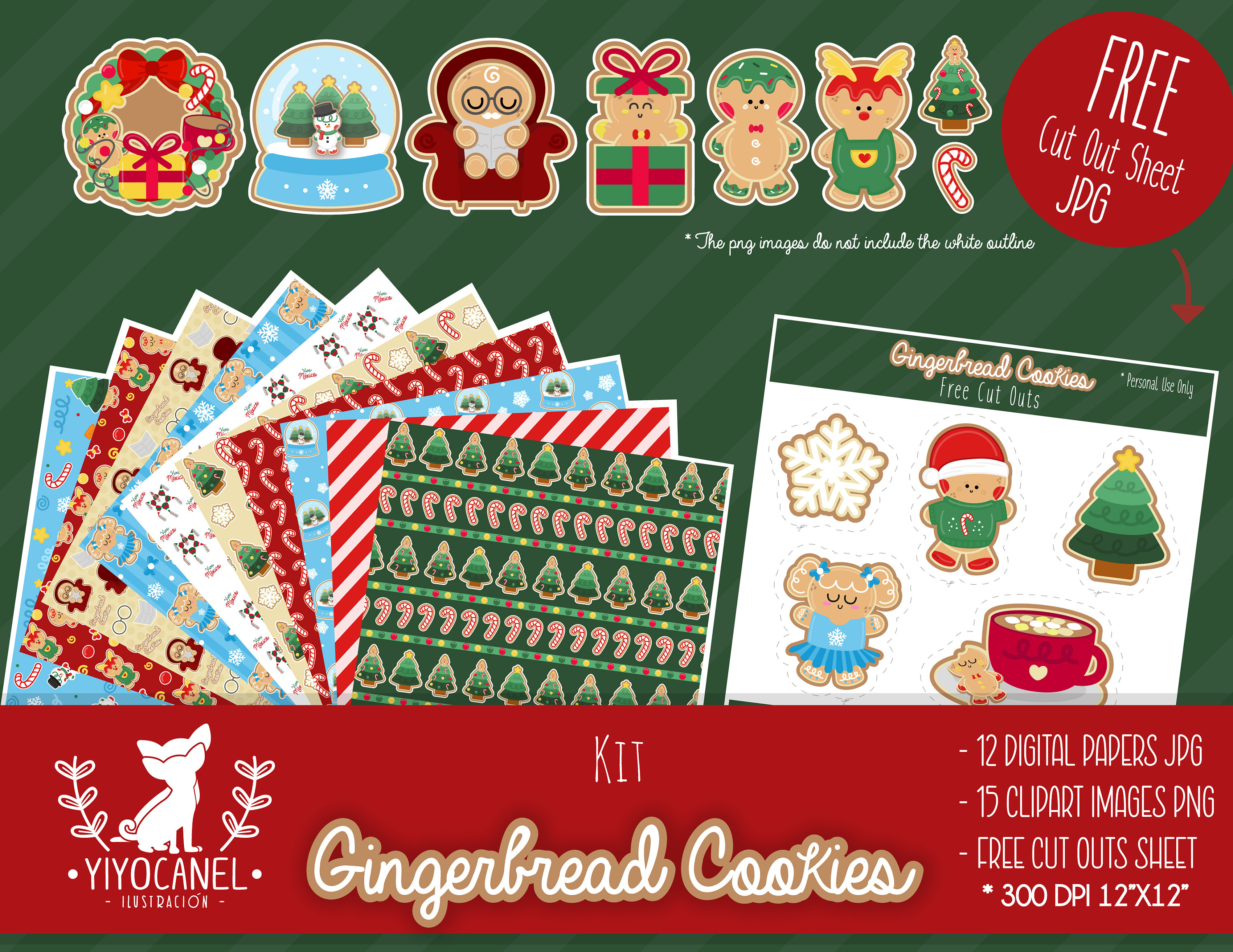 Gingerbread Clipart, Gingerbread Digital Paper, FREE Gingerbread Cutout ...