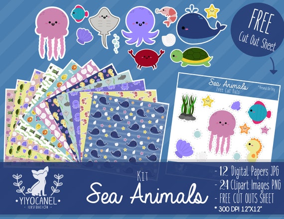 Sea Animals Clipart Sea Digital Paper FREE Sea Animal | Etsy Canada