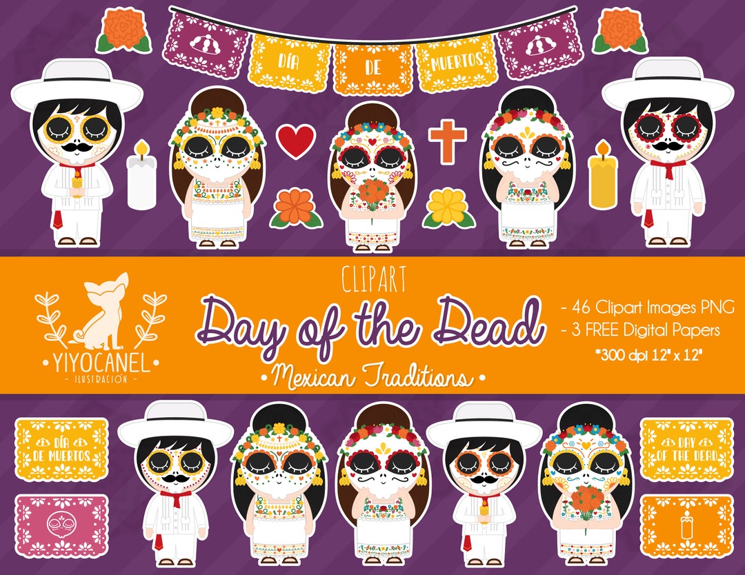 Day of the Dead Clipart, Mexican Digital Paper, Mexican Traditions ...