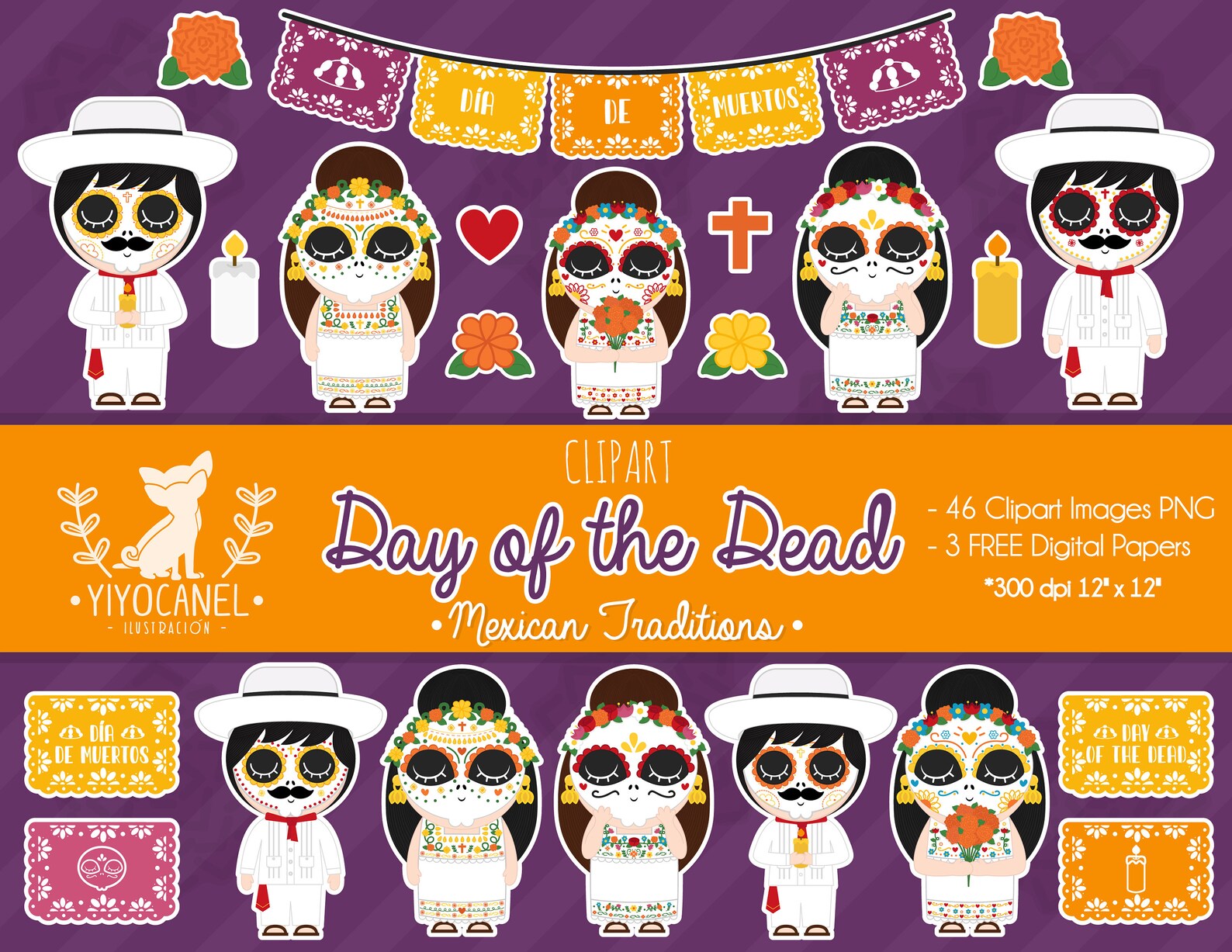 Day of the Dead Clipart, Mexican Digital Paper, Mexican Traditions ...