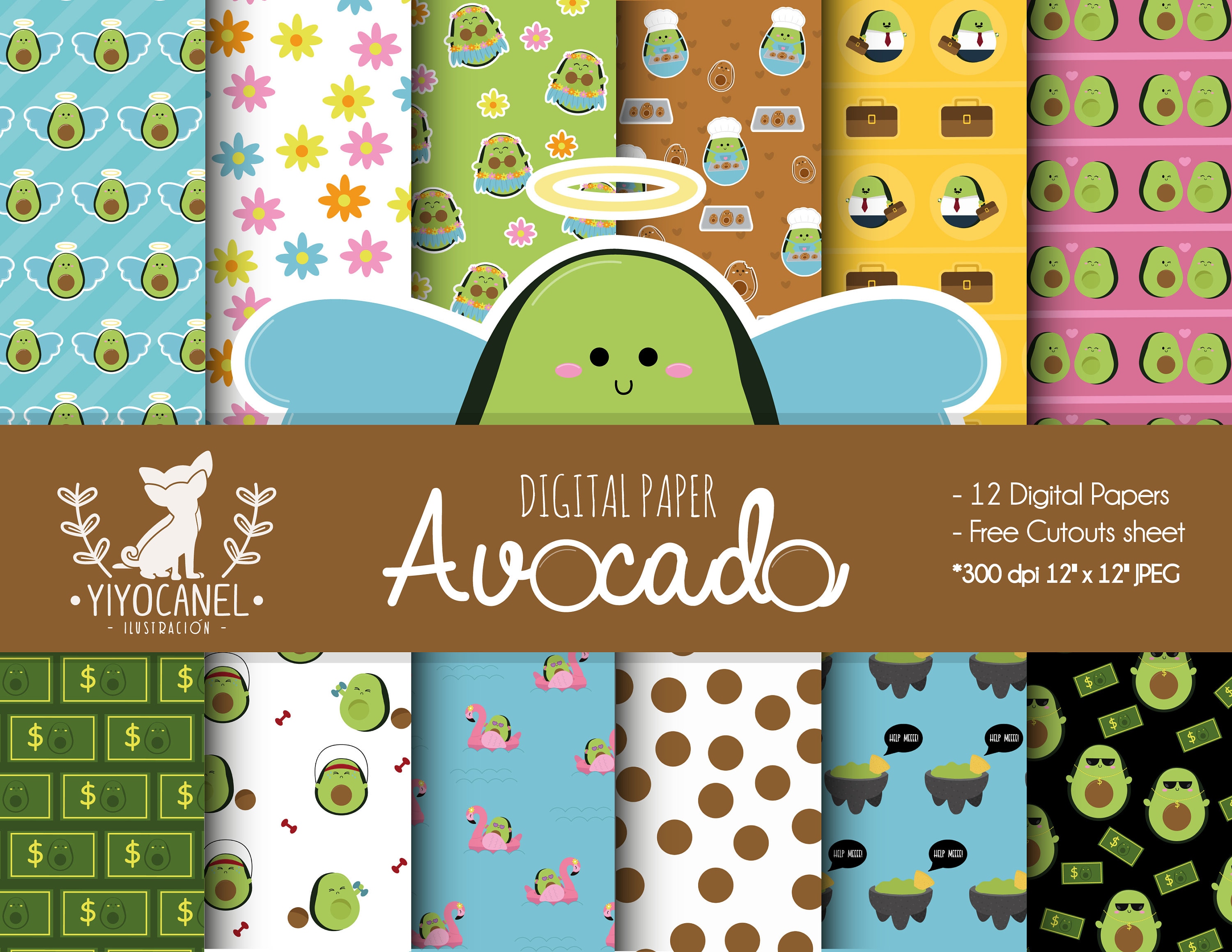 Avocado Digital Paper, FREE Avocado Cut Out Sheet, Avocado Pattern ...