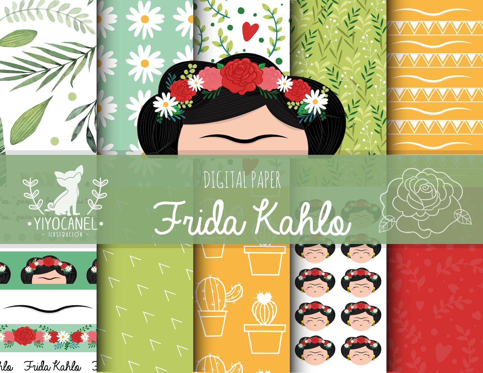 Frida Kahlo Digital Paper, FREE Frida Kahlo Printable Box, Mexican ...