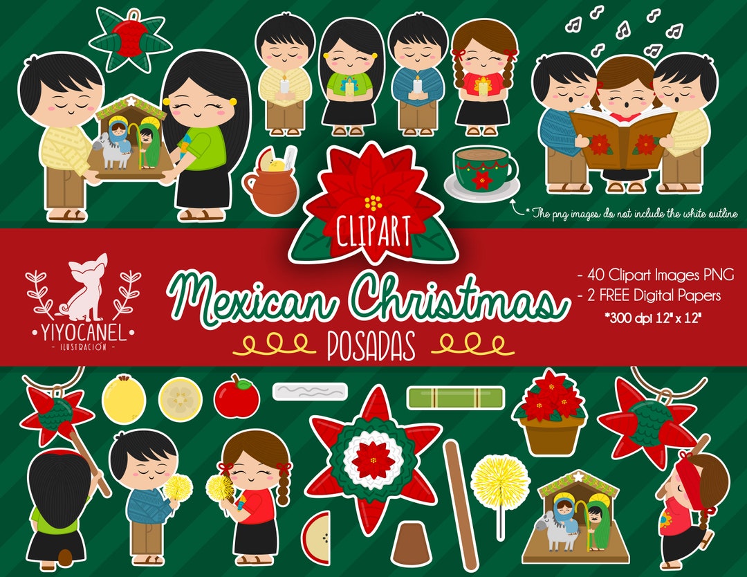 Mexican Christmas Clipart, Free Mexican Christmas Digital Paper, Posada ...