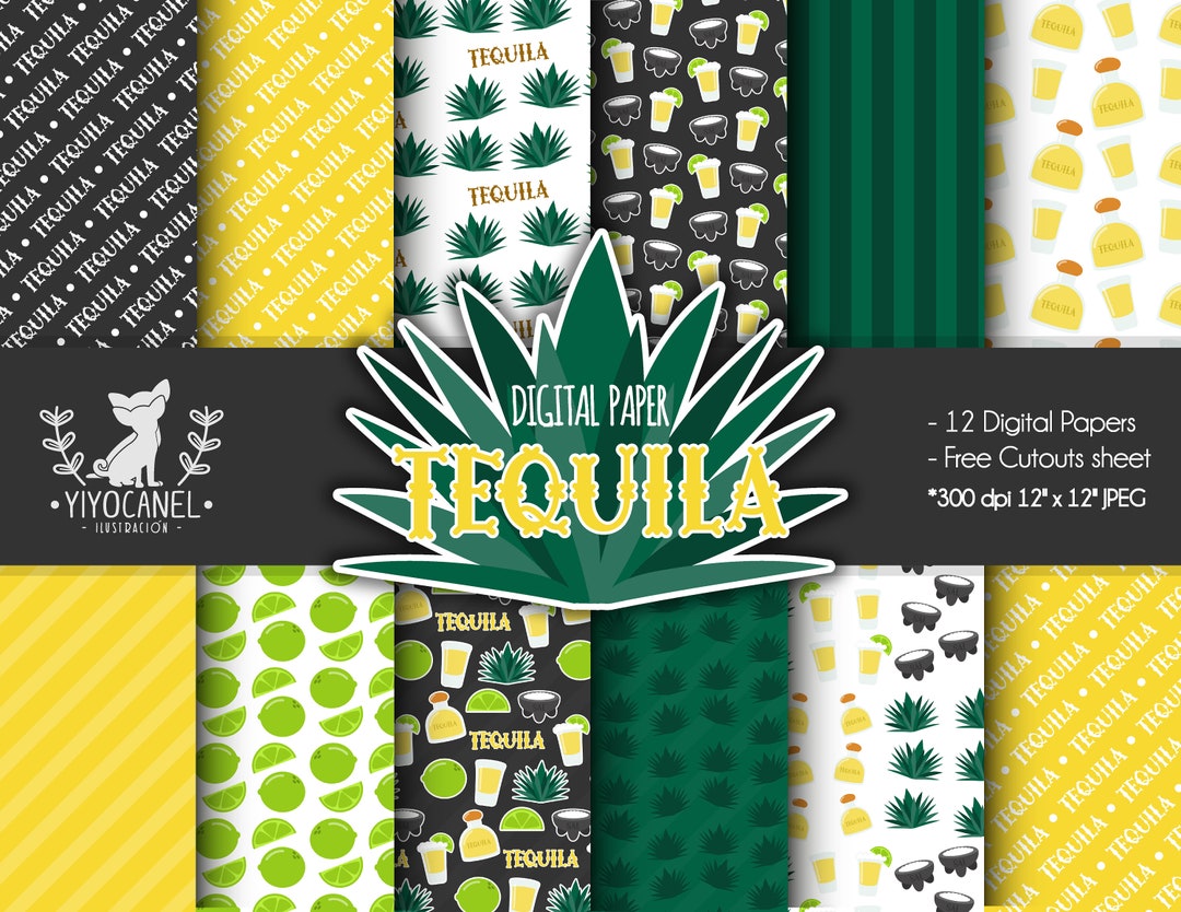 Tequila Digital Paper, FREE Cutout Sheet, Mexican Tequila Paper, Mexico ...