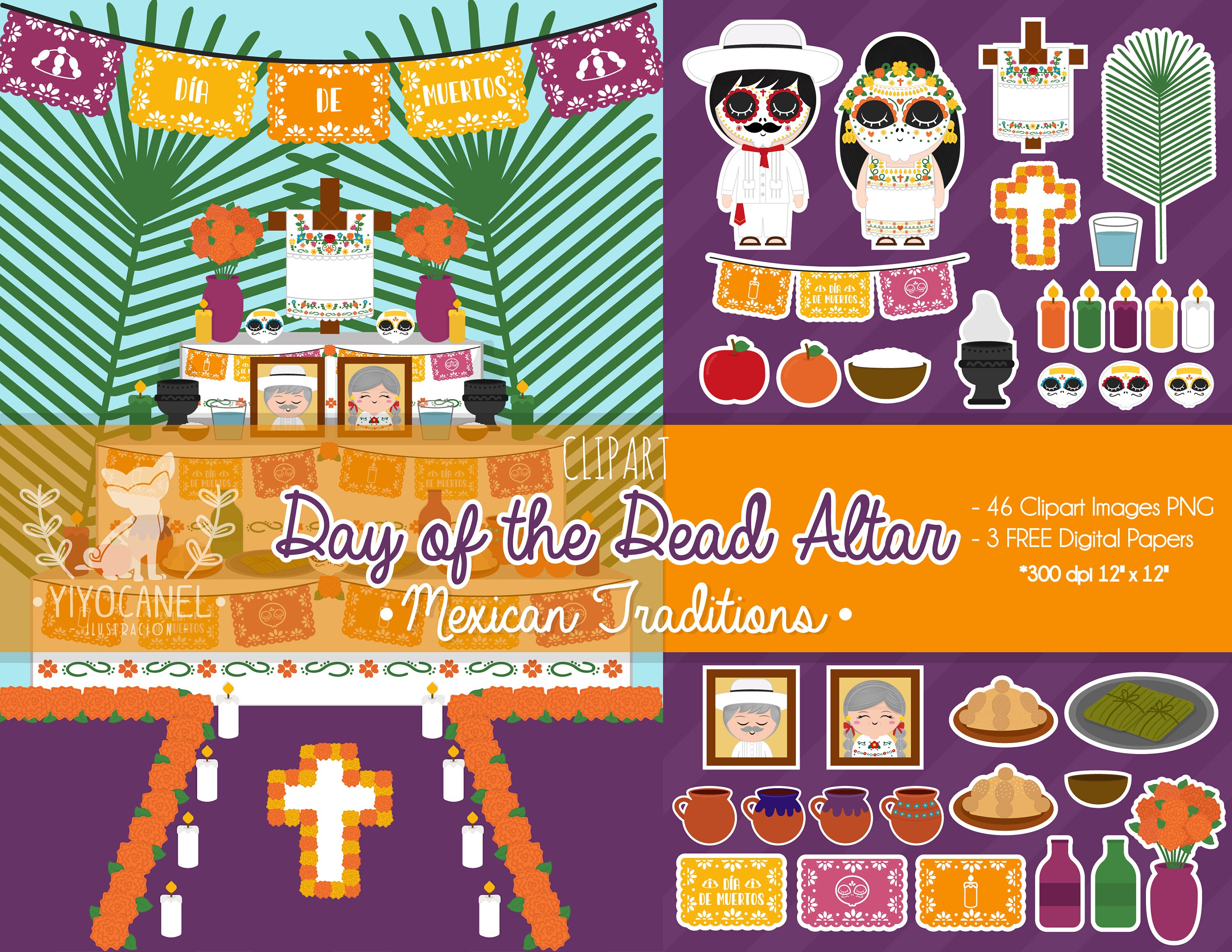 Day of the Dead Clipart, Mexican Altar Clipart, Merida Clipart, Mexican ...