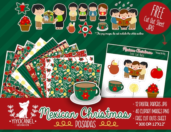 Mexican Christmas Clipart Mexican Christmas Digital Paper - Etsy