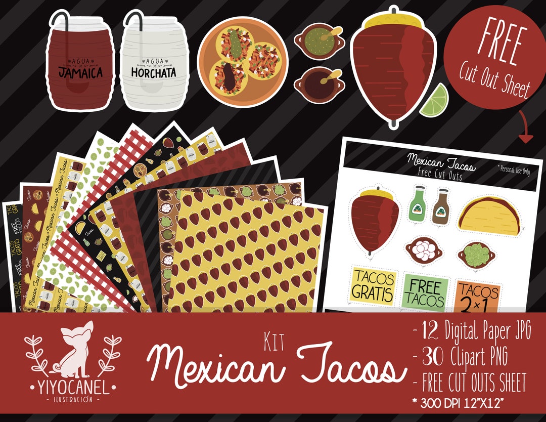 Taco Digital Paper, Taco Clipart, FREE Taco Cut Out Sheet, Mexican Food ...