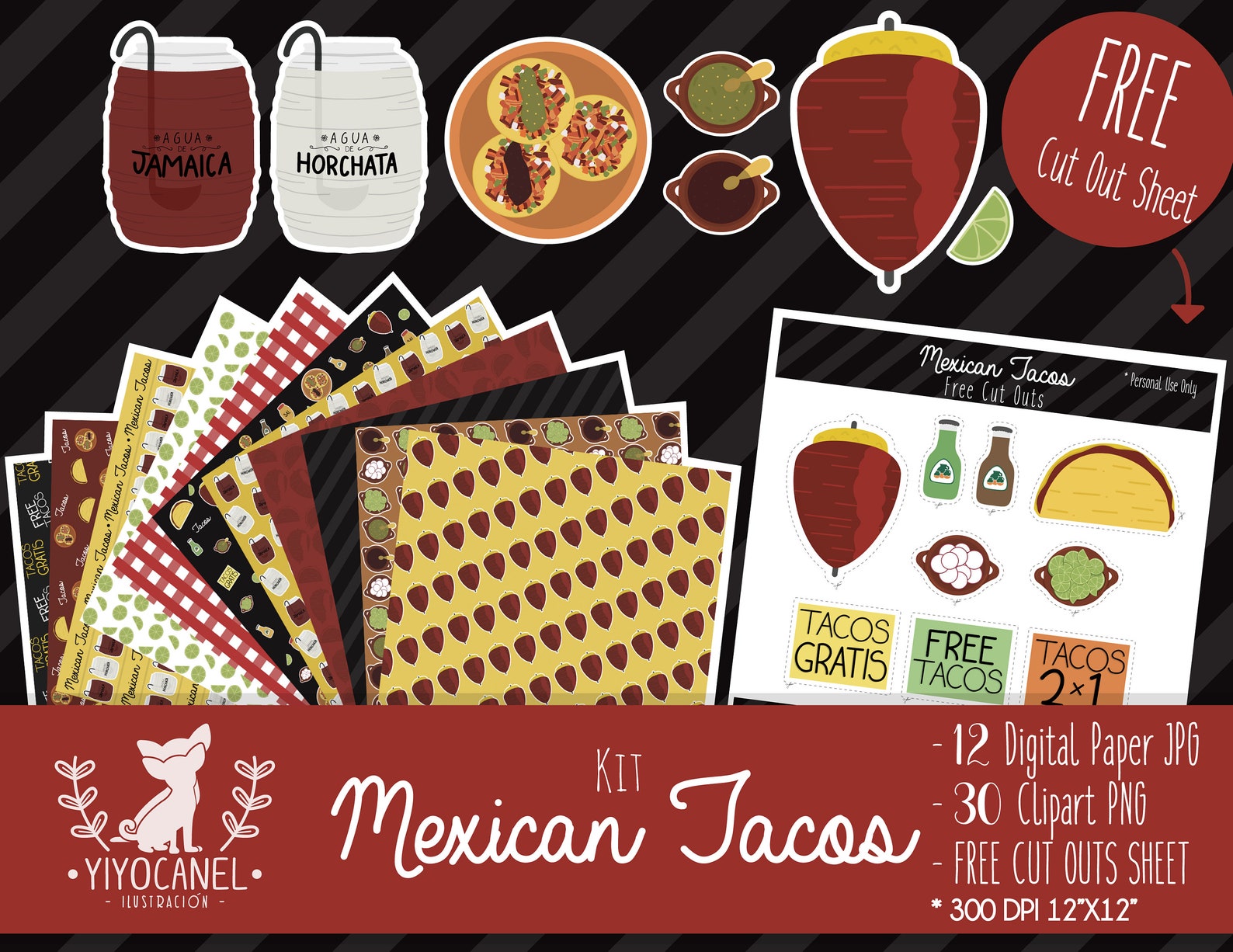 Taco Digital Paper, Taco Clipart, FREE Taco Cut Out Sheet, Mexican Food ...