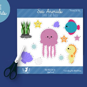 Sea Animals Digital Paper, FREE Sea Animals Cutouts Sheet, Instant ...