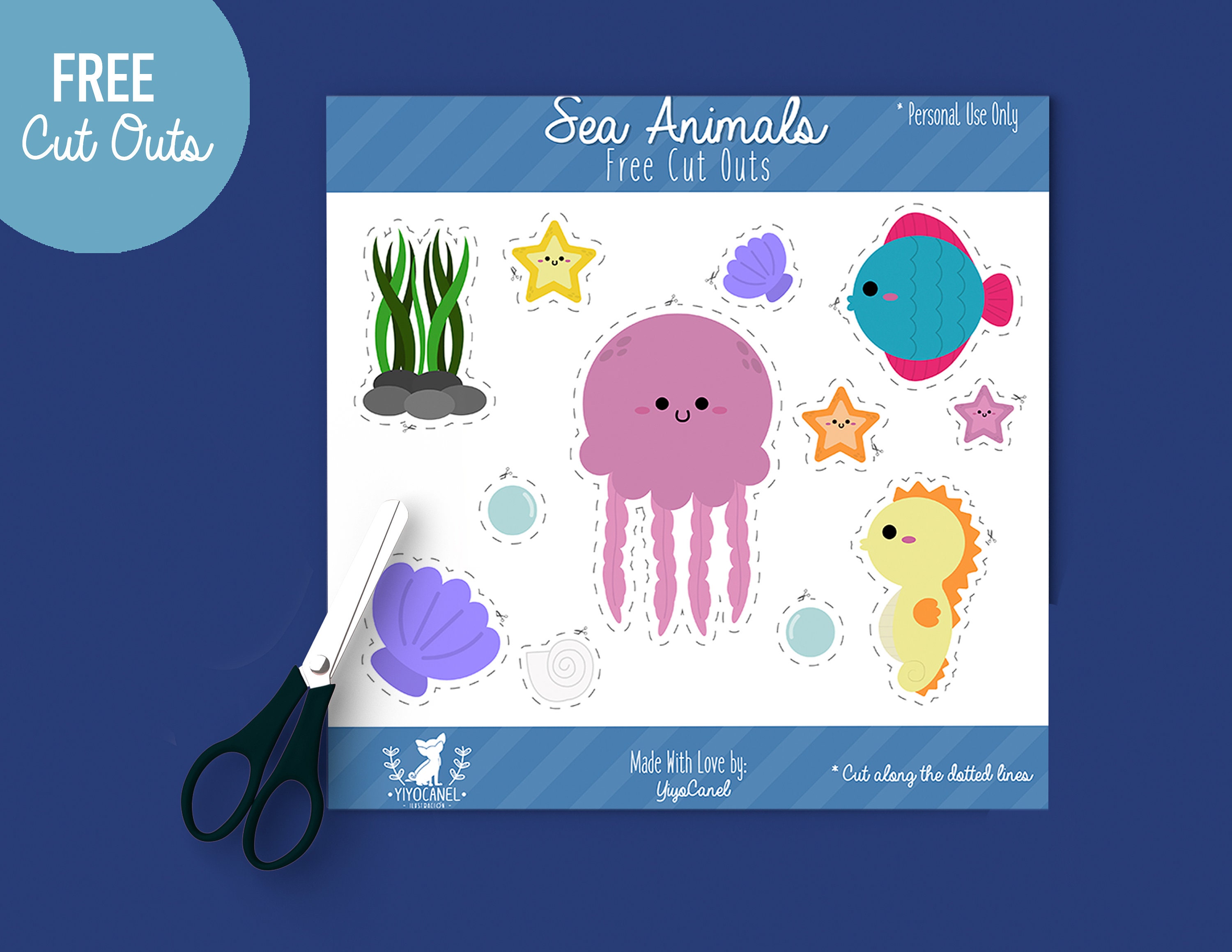 Sea Animals Digital Paper FREE Sea Animals Cutouts Sheet - Etsy