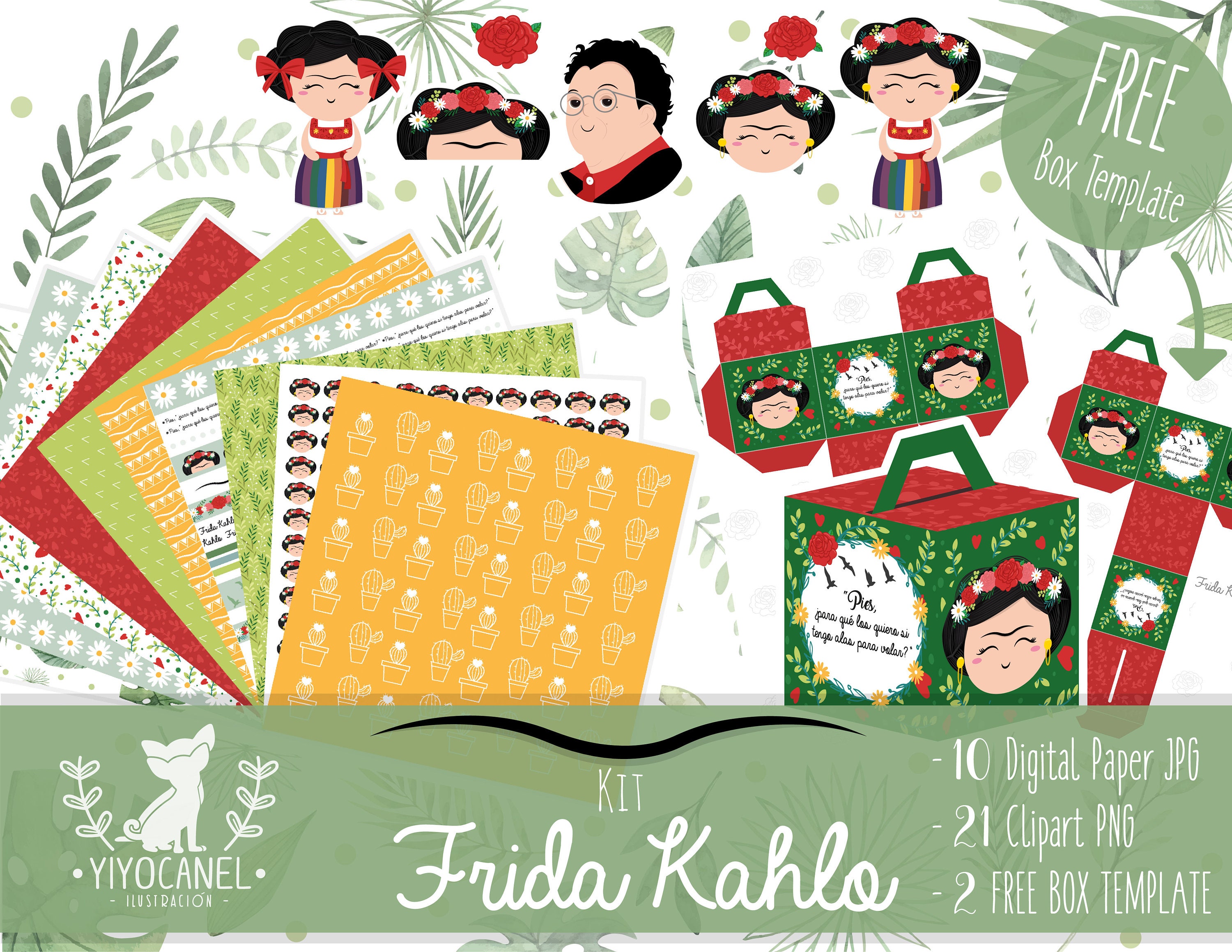 Frida Kahlo Digital Paper, Frida Kahlo Clipart, FREE Frida Kahlo ...