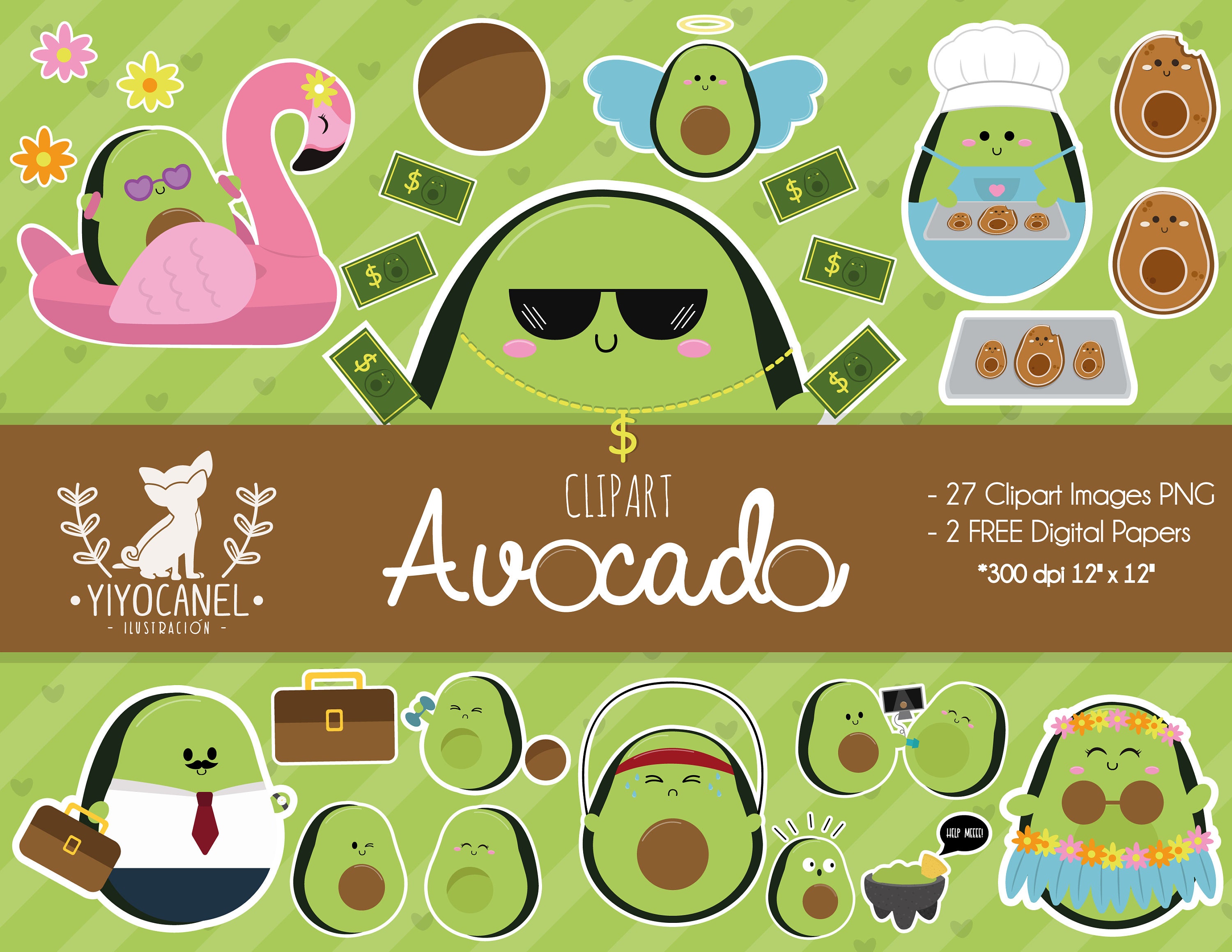 Avocado Digital Paper, Avocado Clipart, FREE Avocado Cut Out Sheet ...