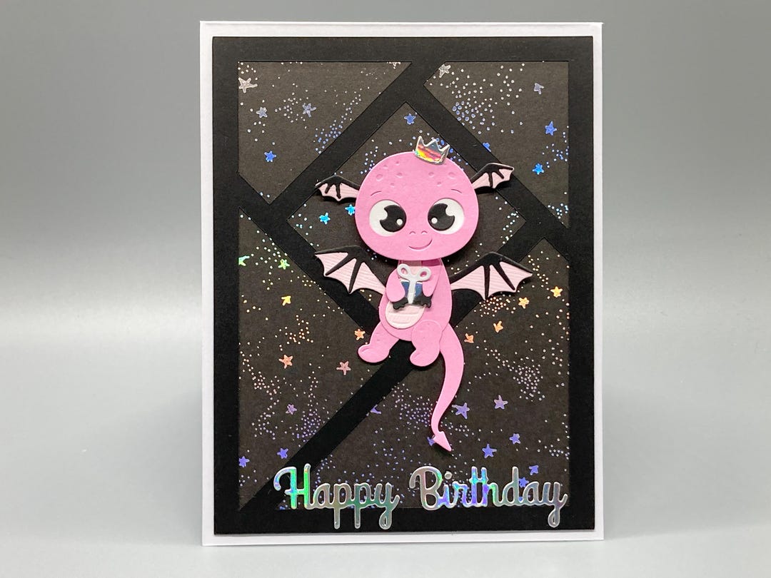 Dragon Birthday Card, Cute Dragon Card, Pink Dragon Birthday Card ...