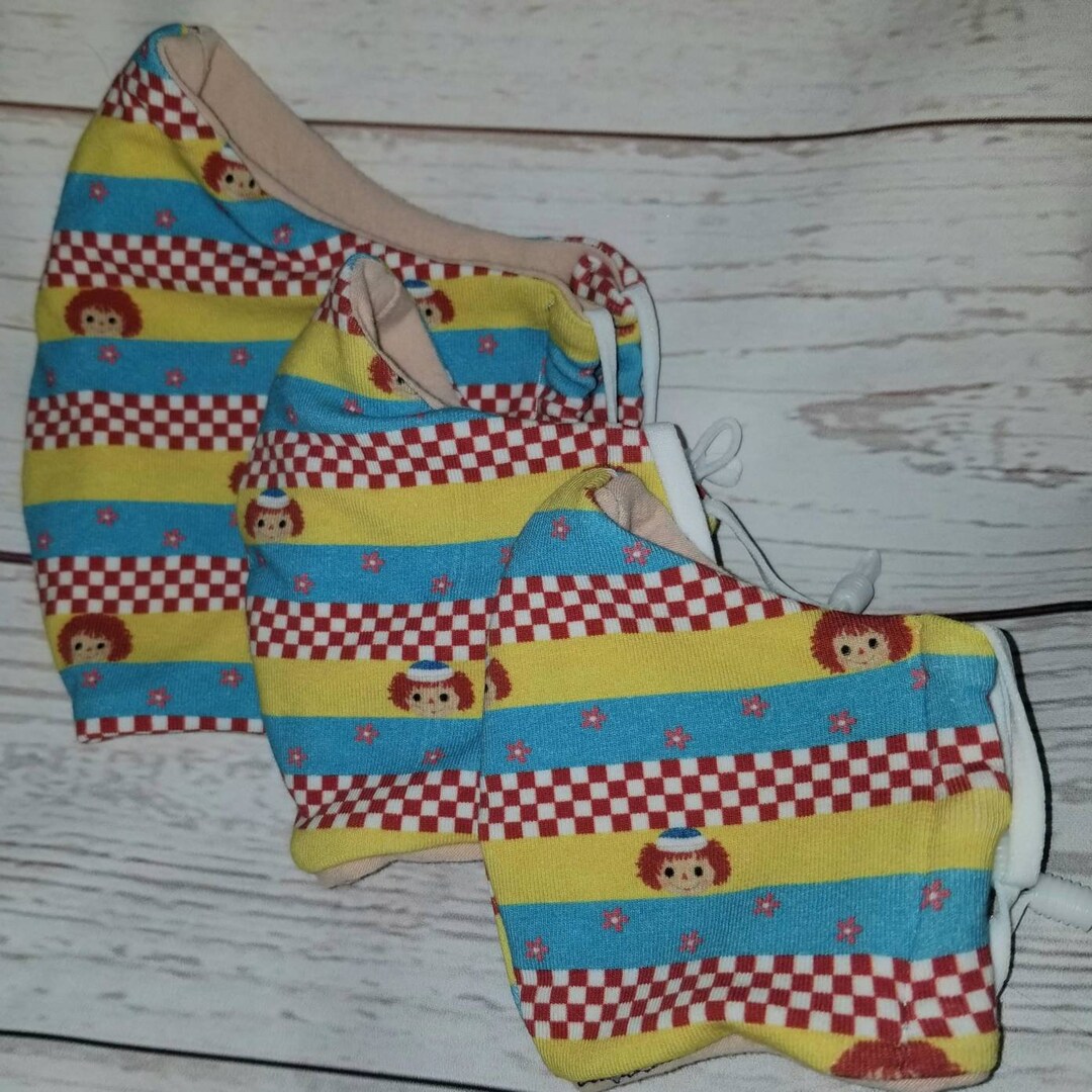Raggedy Ann and Andy Rag Doll Striped Face Mask Covering Assorted Sizes ...