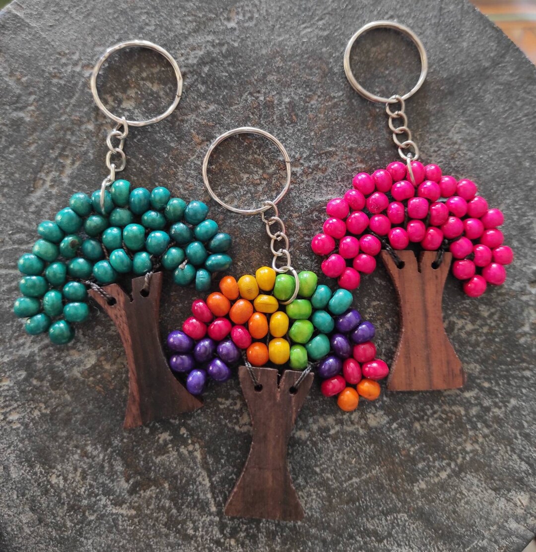 Colorful Tree of Life Key Ring. Wooden Key Ring With Wisdom - Etsy