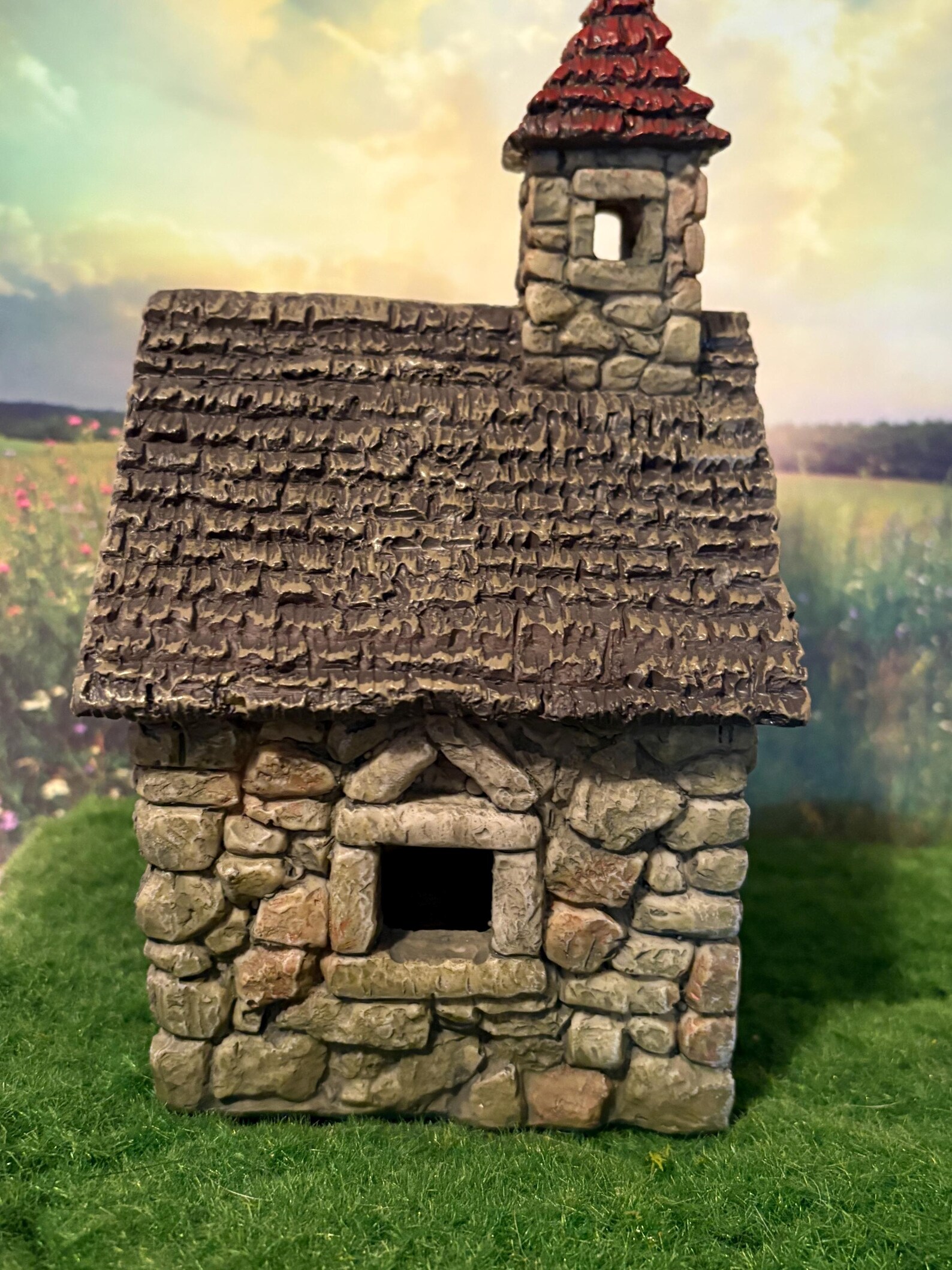 Fairy Garden Cobblestone Church/chapel, With Thatched Roof-great for ...
