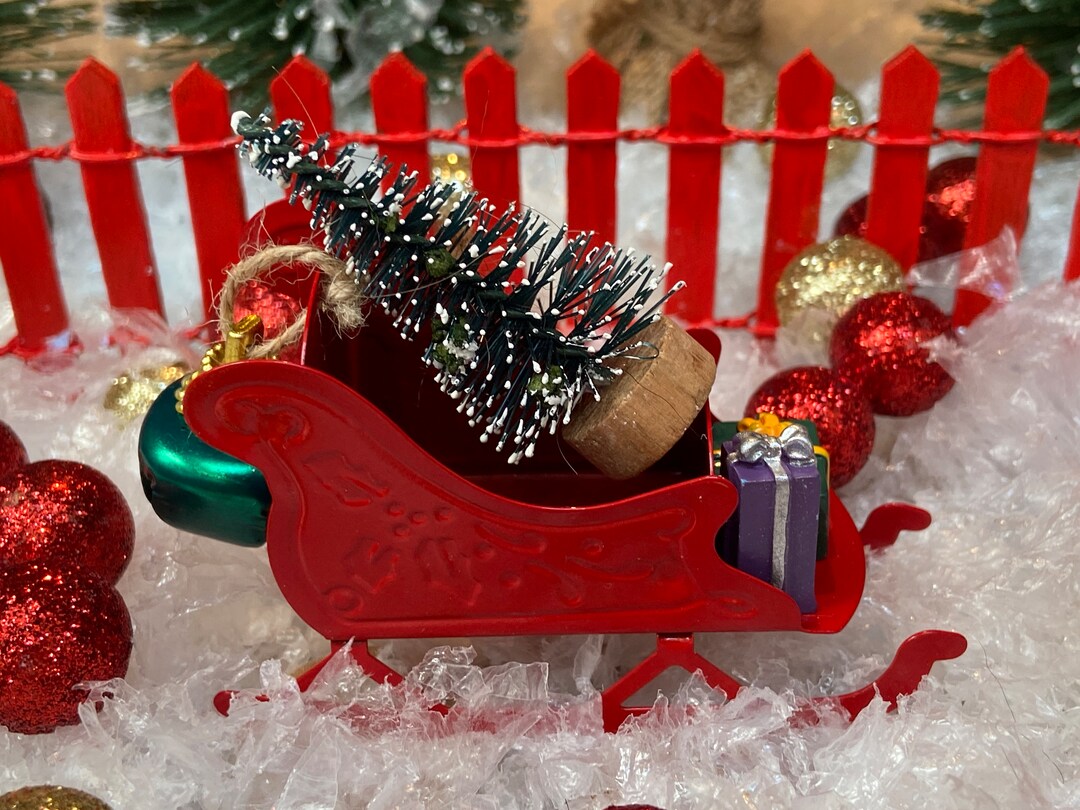 Christmas Little Red Sled With Gifts and a Christmas Tree for Dollhouse ...