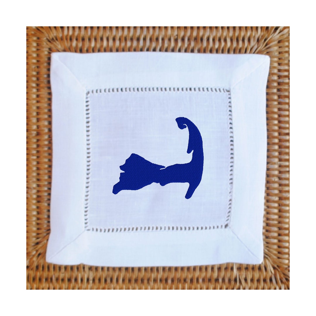 Set of 4 Cape Cod Lighthouse Linen Cocktail Napkins | Embroidered ...