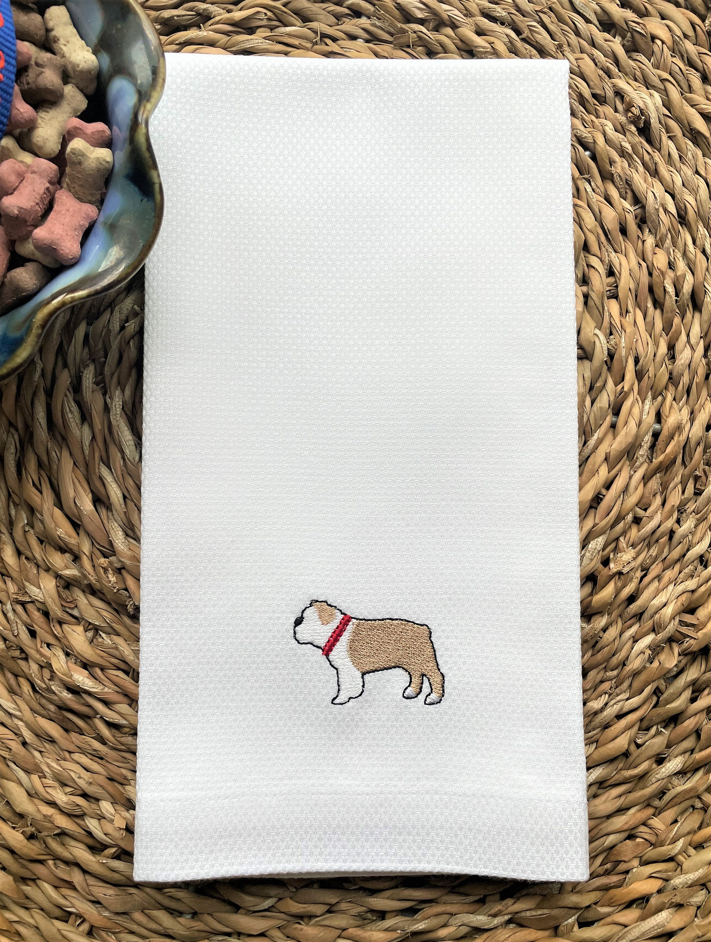 English Bulldog Kitchen Towel | Bulldog Embroidered Hand Towel | Dish ...