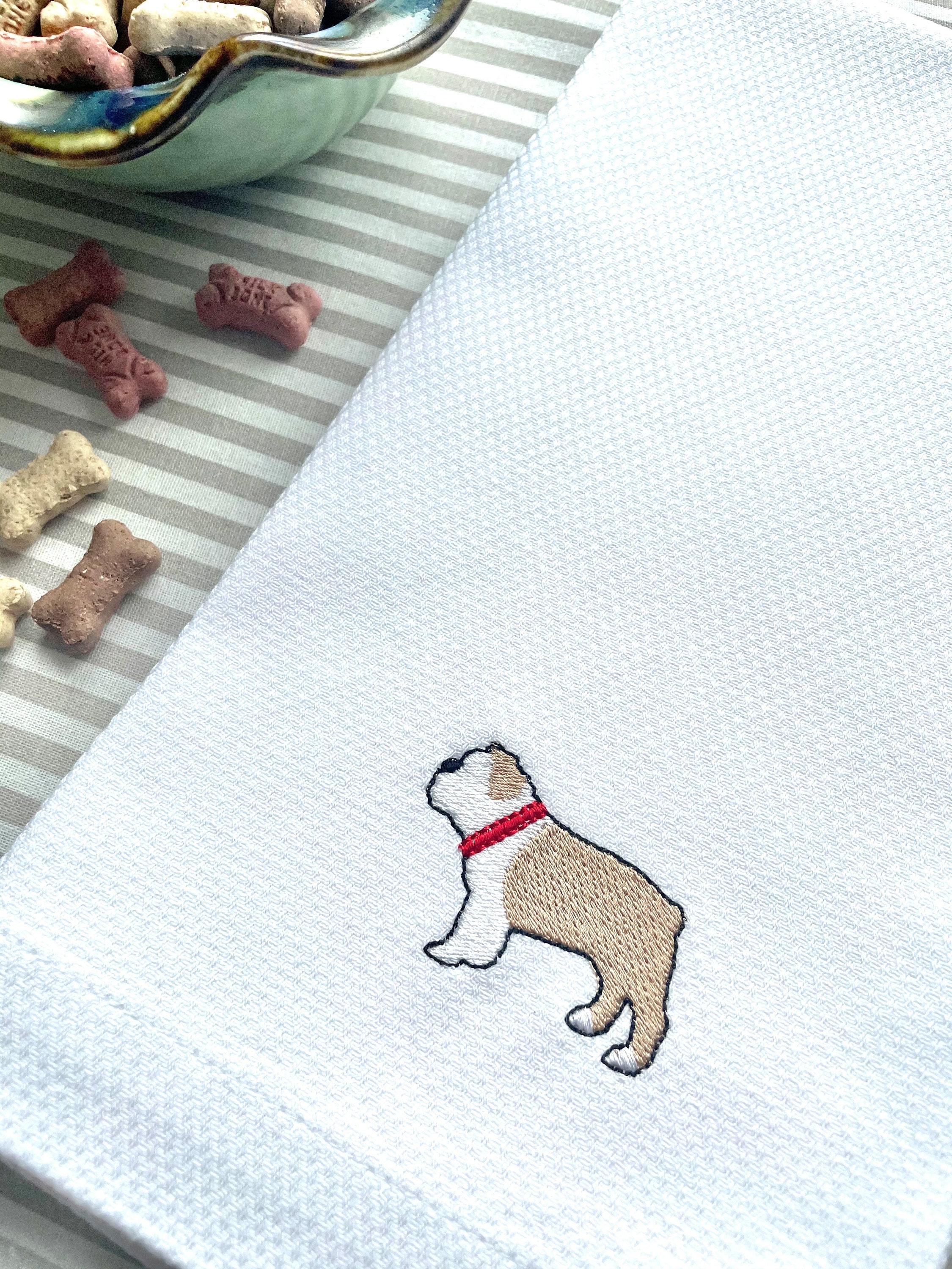 English Bulldog Kitchen Towel | Bulldog Embroidered Hand Towel | Dish ...