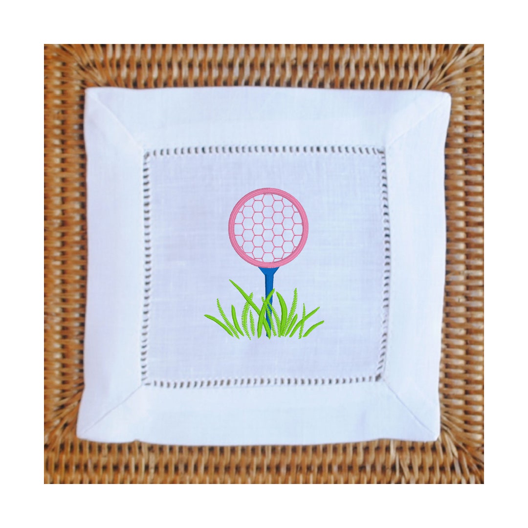 Set of 4 Fore Golf Linen Embroidered Cocktail Napkins | Embroidered ...
