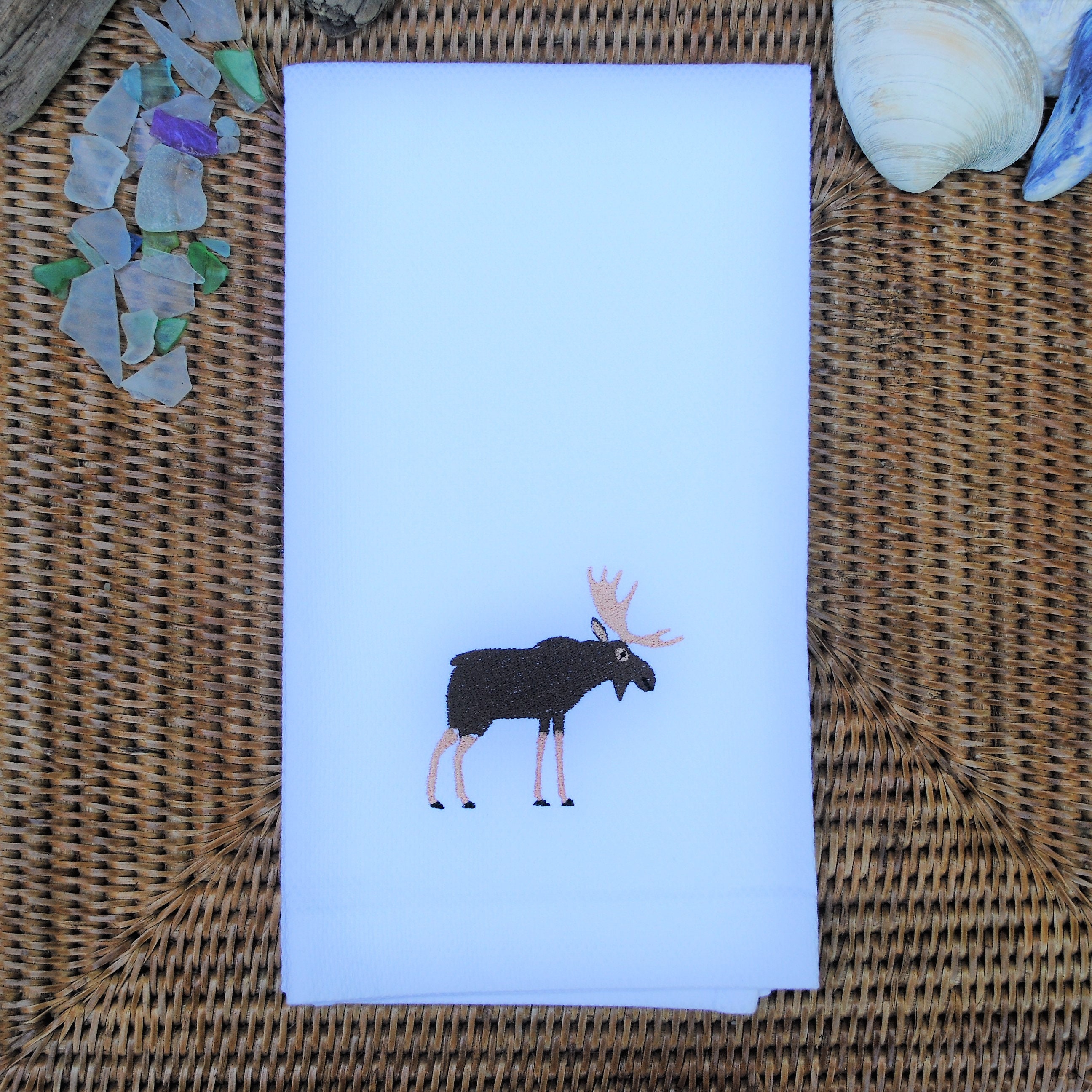 Moose Kitchen Towel | Embroidered Hand Towel | Maine Dish Towel - Etsy