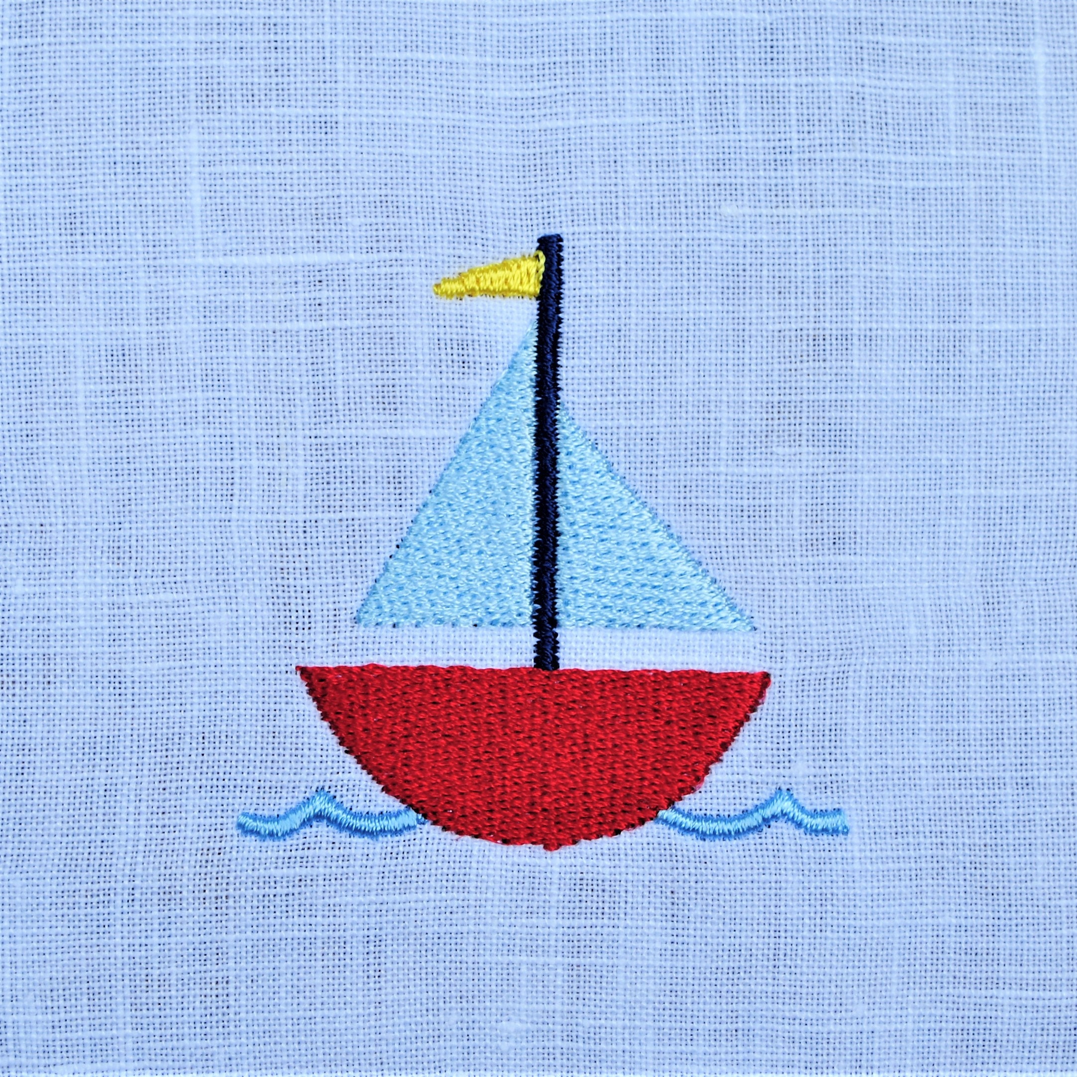 Set of 4 Ahoy Sailboat Linen Cocktail Napkins | Maine Embroidered ...