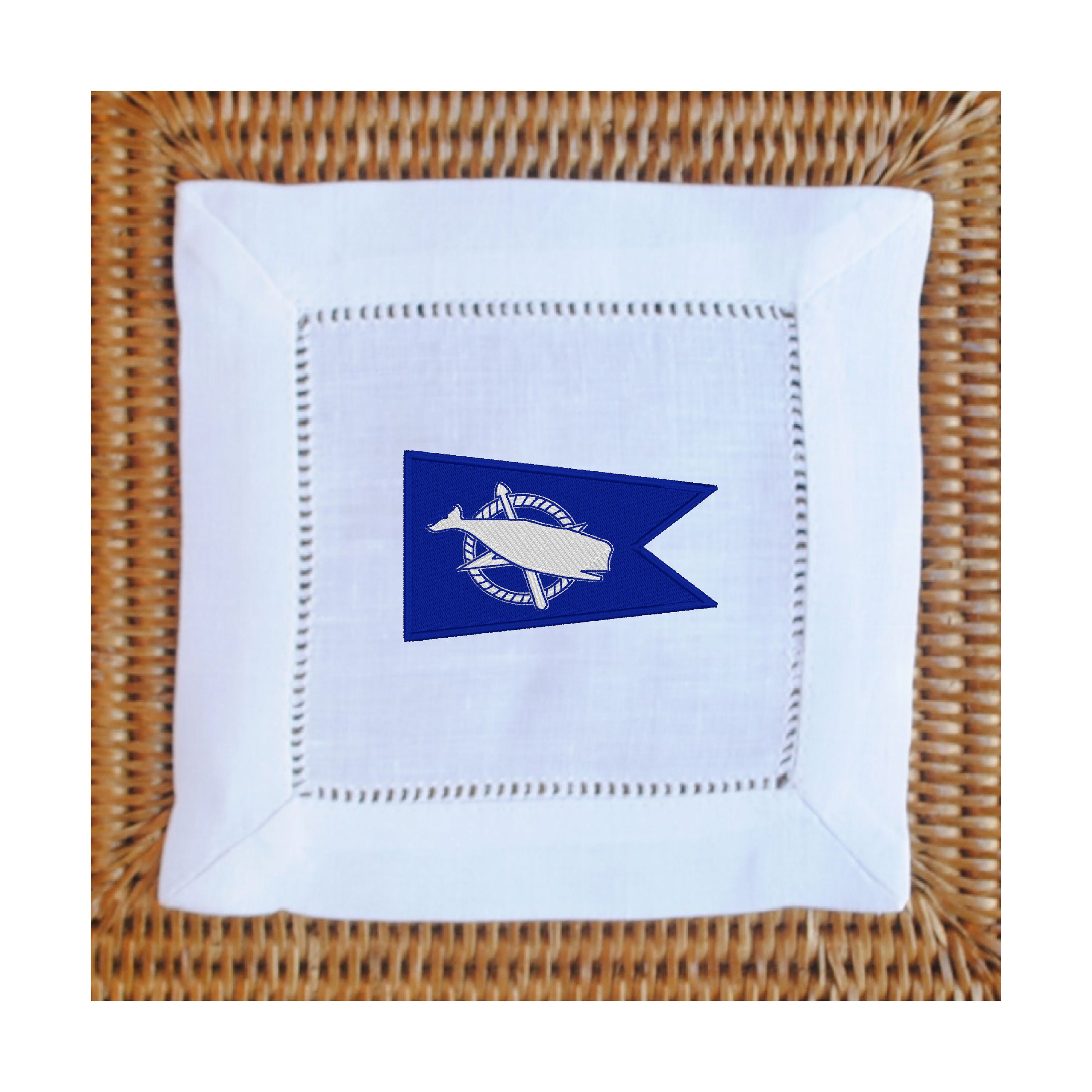 Set of 4 Nantucket Burgee Flag Linen Cocktail Napkins ACK Embroidered ...